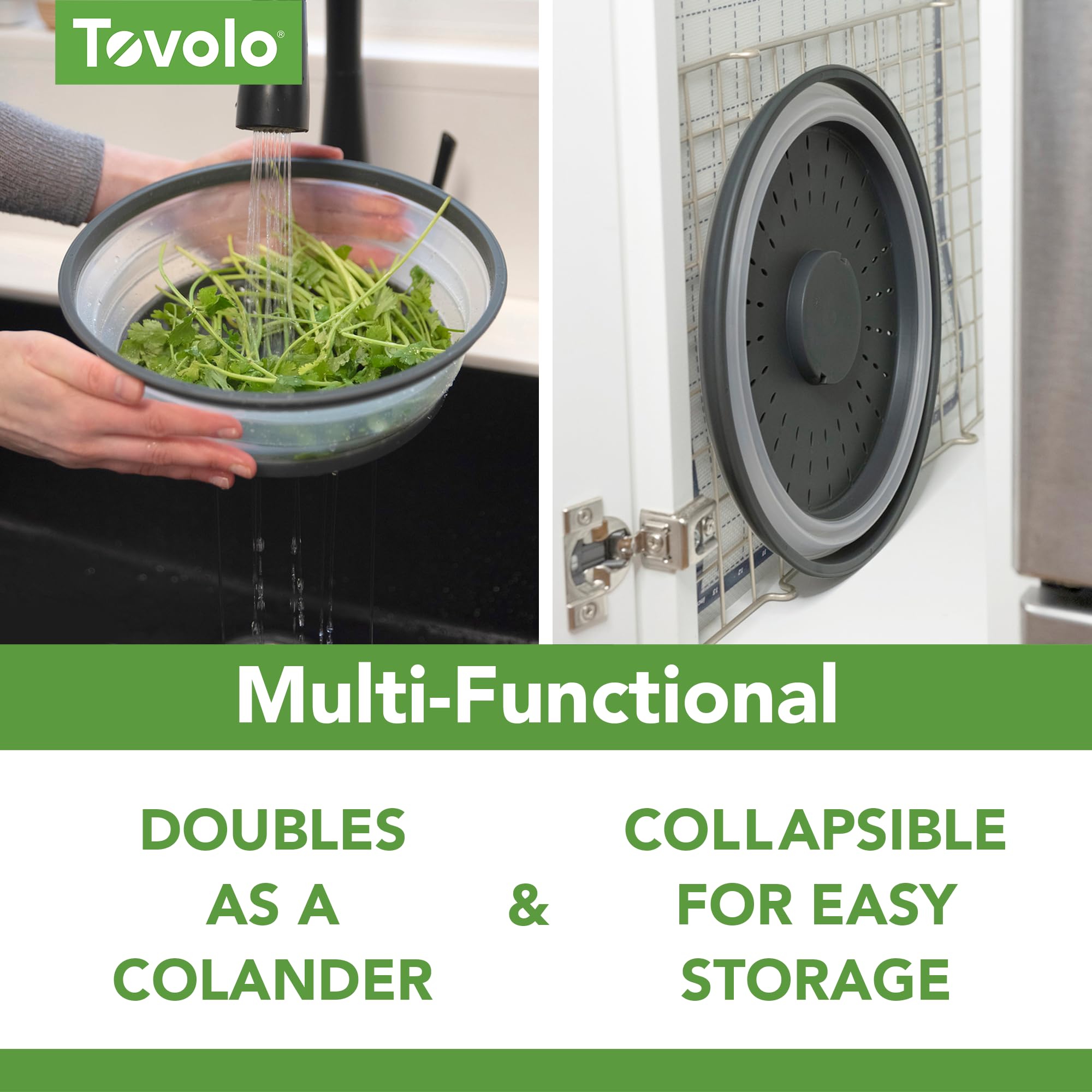 Tovolo Vented Collapsible Medium Microwave Cover (Charcoal) - Splatter Guard & Colander Kitchen Gadget for Food & Meal Prep / Dishwasher-Safe, BPA-Free Silicone & Plastic
