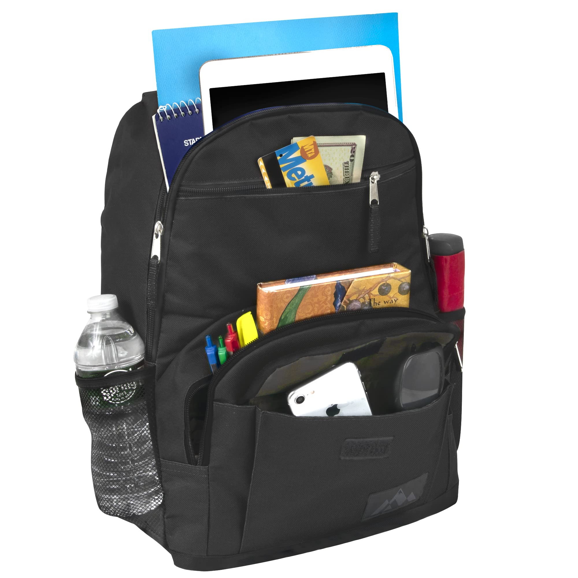 Multi Pocket School Backpacks for Boys, Colorful School and Travel Backpacks with Padded Straps, Side Pockets (Black)
