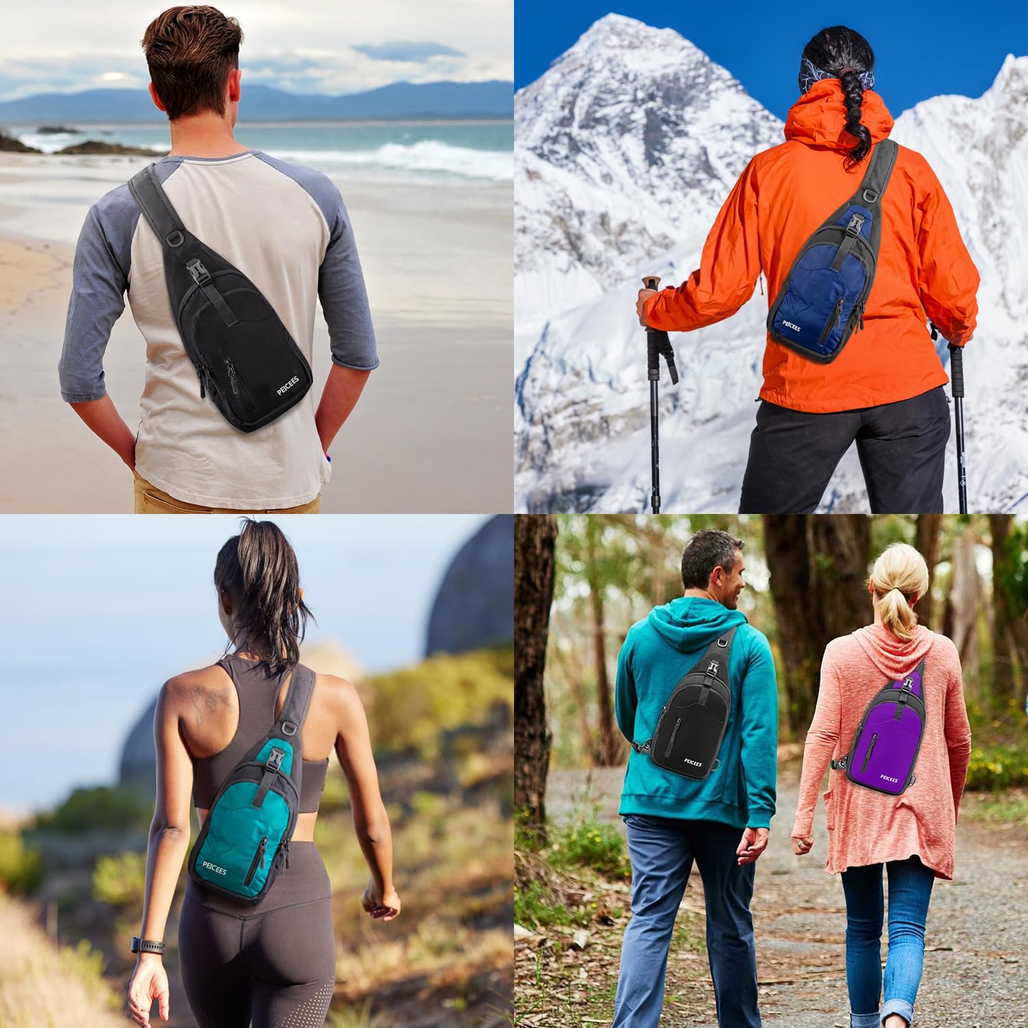Peicees Sling Bag Backpack for Women Mens Crossbody Bag Lightweight Unisex Shoulder Chest Daypack Hiking Backpack for Outdoor