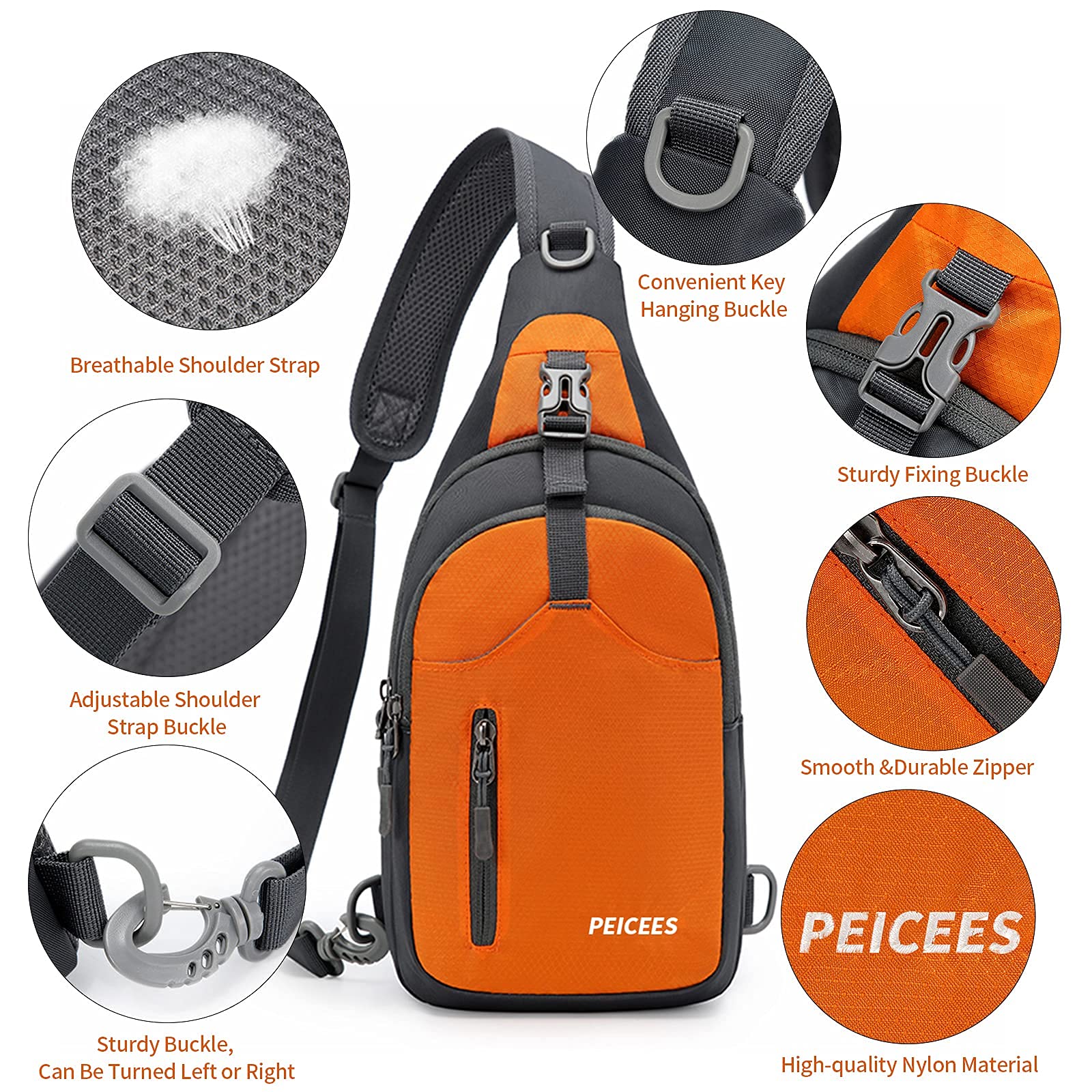 Peicees Sling Bag Backpack for Women Mens Crossbody Bag Lightweight Unisex Shoulder Chest Daypack Hiking Backpack for Outdoor