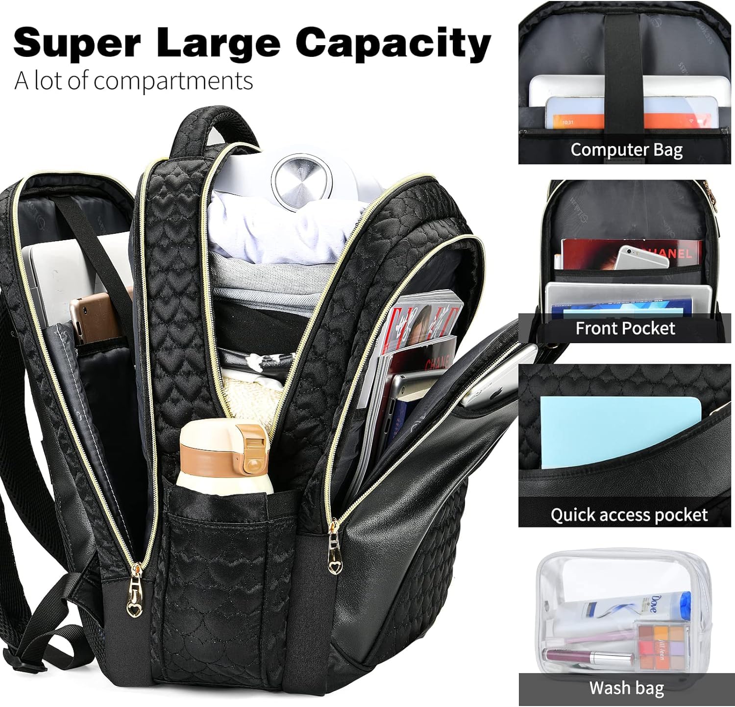 Laptop Backpack for Women, 17.3 Inch Girls College Students Backpack with USB Charging Port, Multi-layer Commuting Daypack Waterproof Rucksack for Staff Working/Teachers/Business (with Toiletry Bag)
