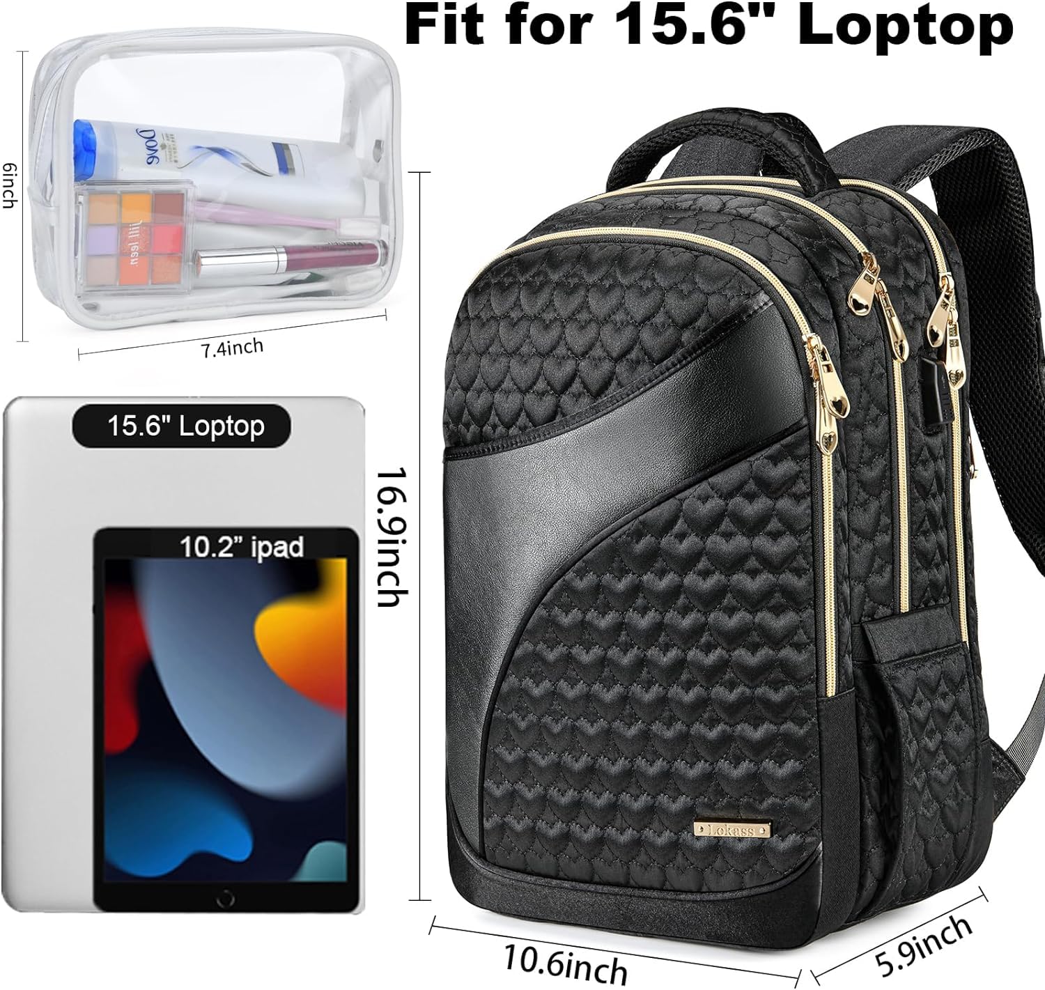 Laptop Backpack for Women, 17.3 Inch Girls College Students Backpack with USB Charging Port, Multi-layer Commuting Daypack Waterproof Rucksack for Staff Working/Teachers/Business (with Toiletry Bag)