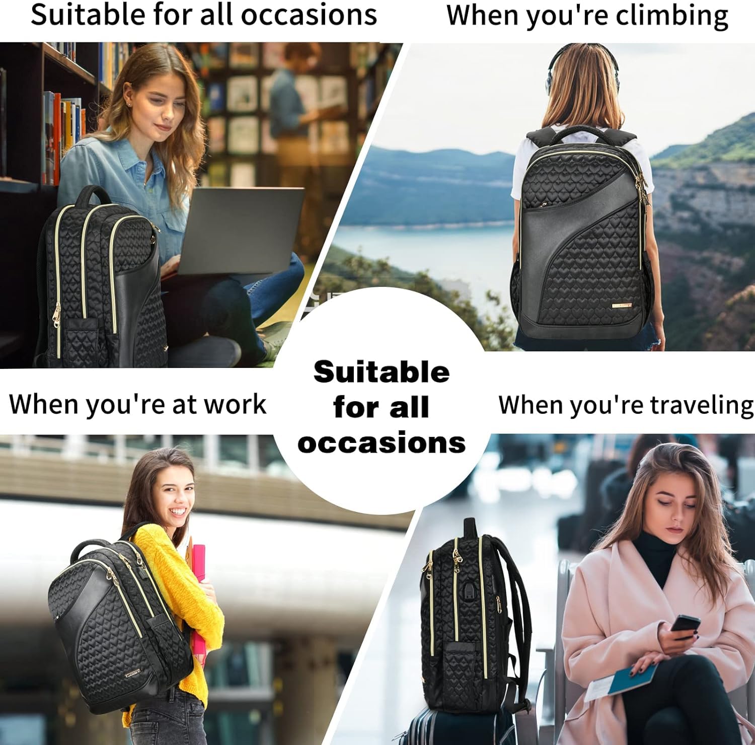 Laptop Backpack for Women, 17.3 Inch Girls College Students Backpack with USB Charging Port, Multi-layer Commuting Daypack Waterproof Rucksack for Staff Working/Teachers/Business (with Toiletry Bag)