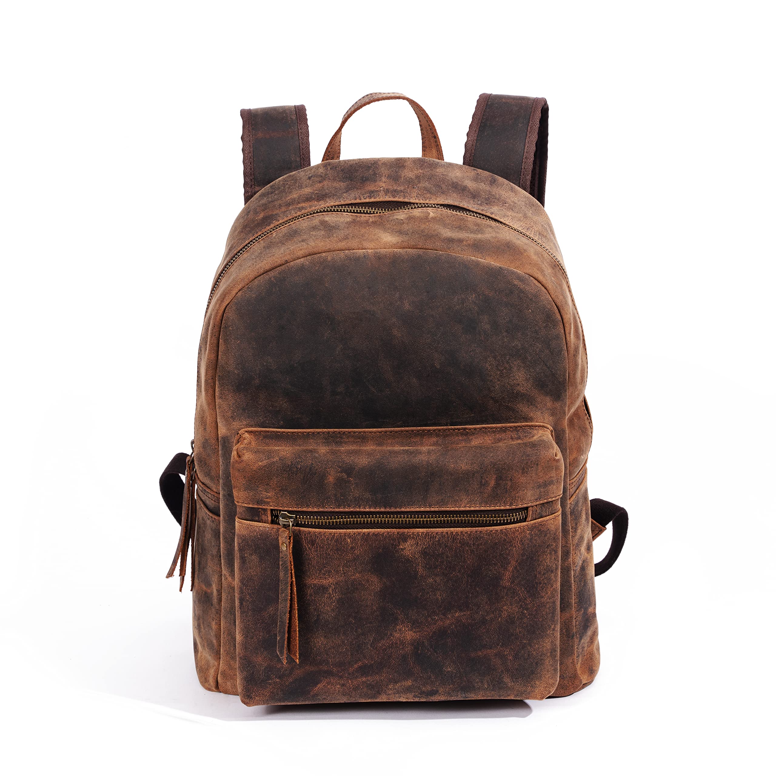 KomalC Leather backpack purse rucksack laptop bag for women & men travel school college hiking travel shoulder camping bag
