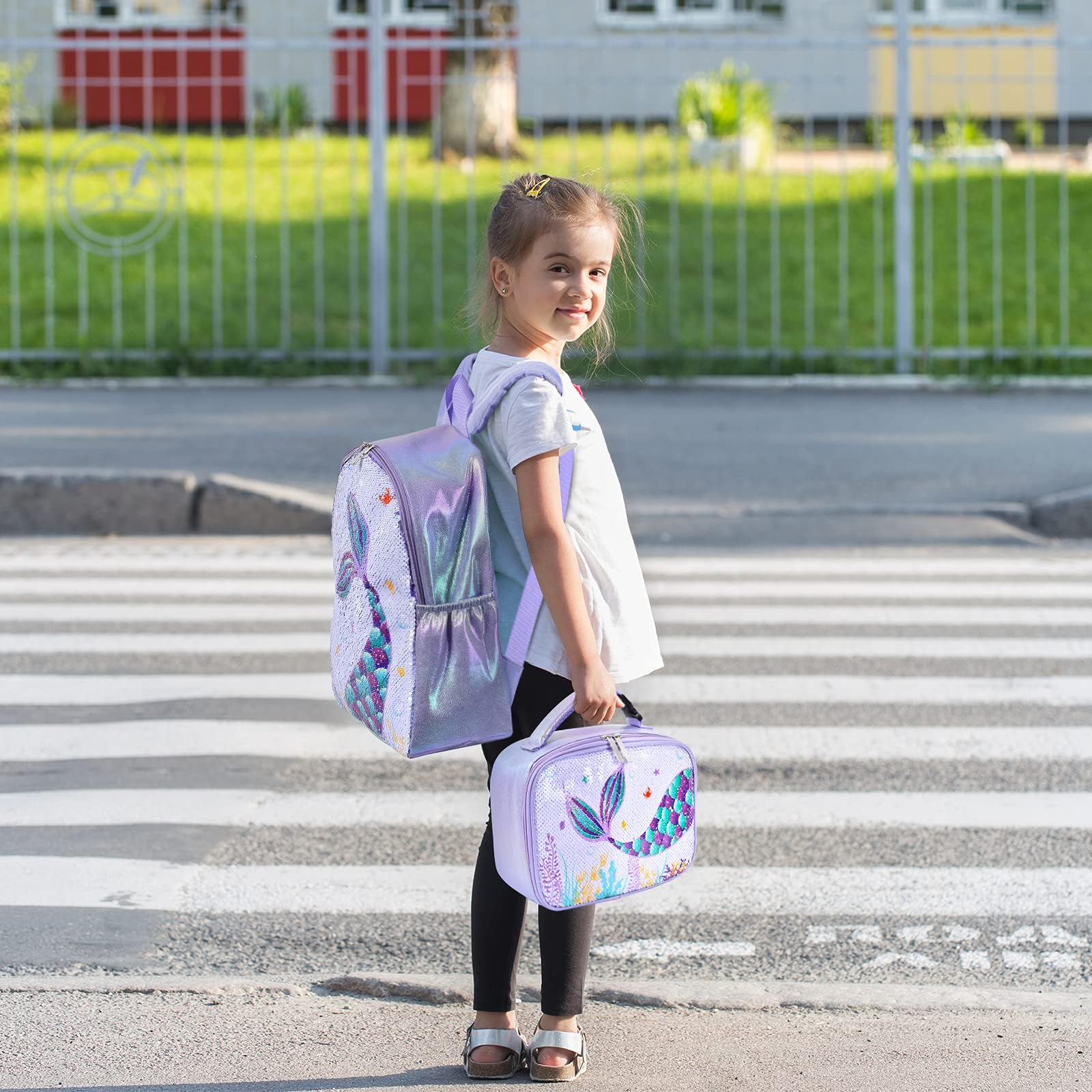 WERNNSAI Mermaid Kids Backpack - Sparkly Sequins School Backpack for Little Kids Girls Preschool Kindergarten Elementary 15β Lightweight Hiking Travel Casual Book Bag