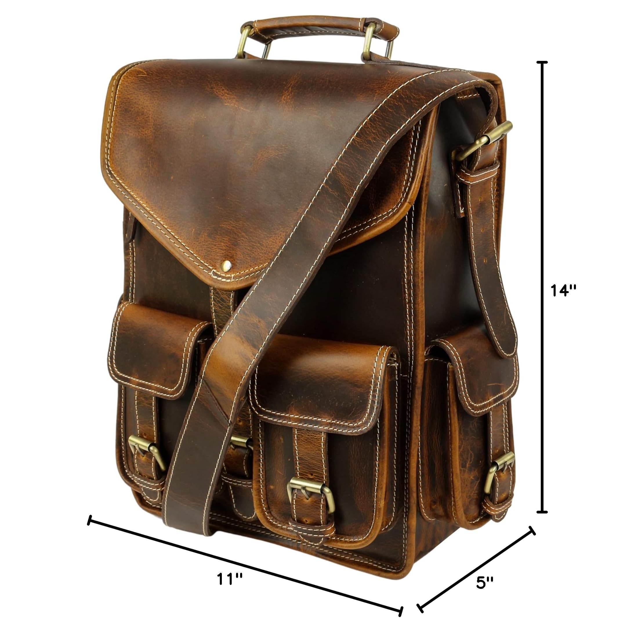 KomalC Leather Backpack Rucksack Travel Laptop Camping School College Bag for Men Women