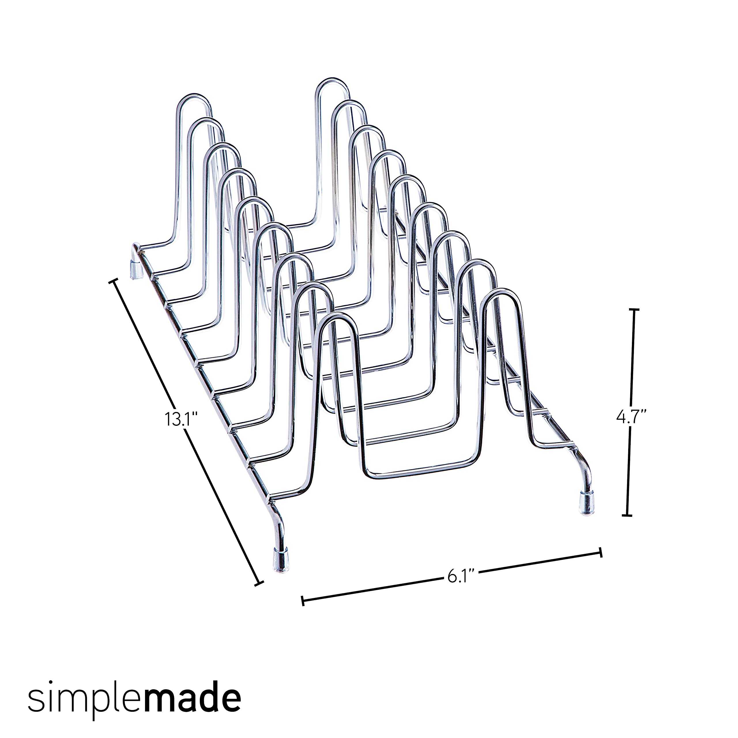 SIMPLEMADE Kitchen Dish Rack Organizer - 2 Wire Metal Cabinet Organizers and Storage Rack for Plates, Dishes, Pots, Pot Lids, Pan Lids, Container Lids - Shelf, Counter & Pantry Organization (Chrome)