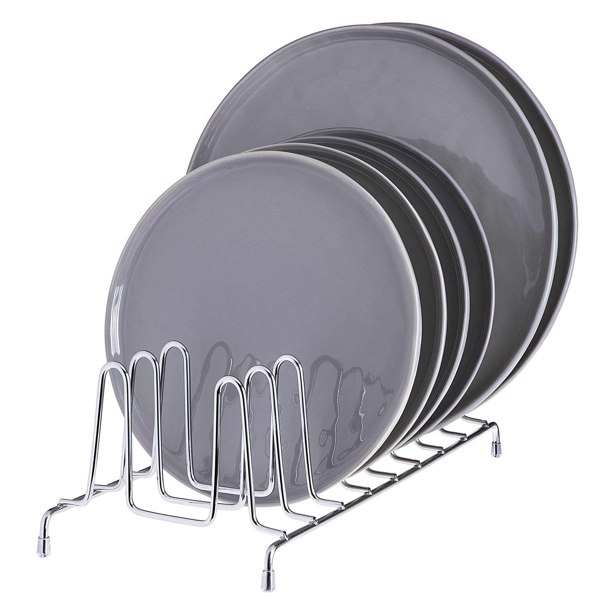 SIMPLEMADE Kitchen Dish Rack Organizer - 2 Wire Metal Cabinet Organizers and Storage Rack for Plates, Dishes, Pots, Pot Lids, Pan Lids, Container Lids - Shelf, Counter & Pantry Organization (Chrome)