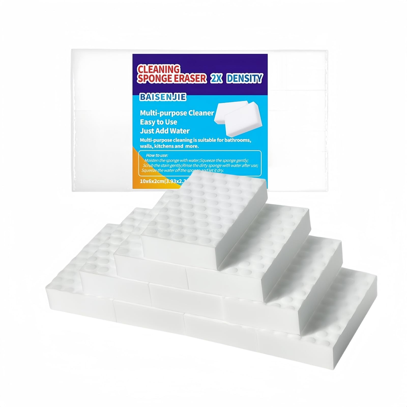 Magic Sponges Eraser,10 Pack Melamine Sponge in Bulk,2X Density,Long Lasting,Cleaning Sponge for Kitchen, Bathroom,Bathtub, Sink,Furniture, Wall Cleaner (White,3.93x2.36x0.79in)