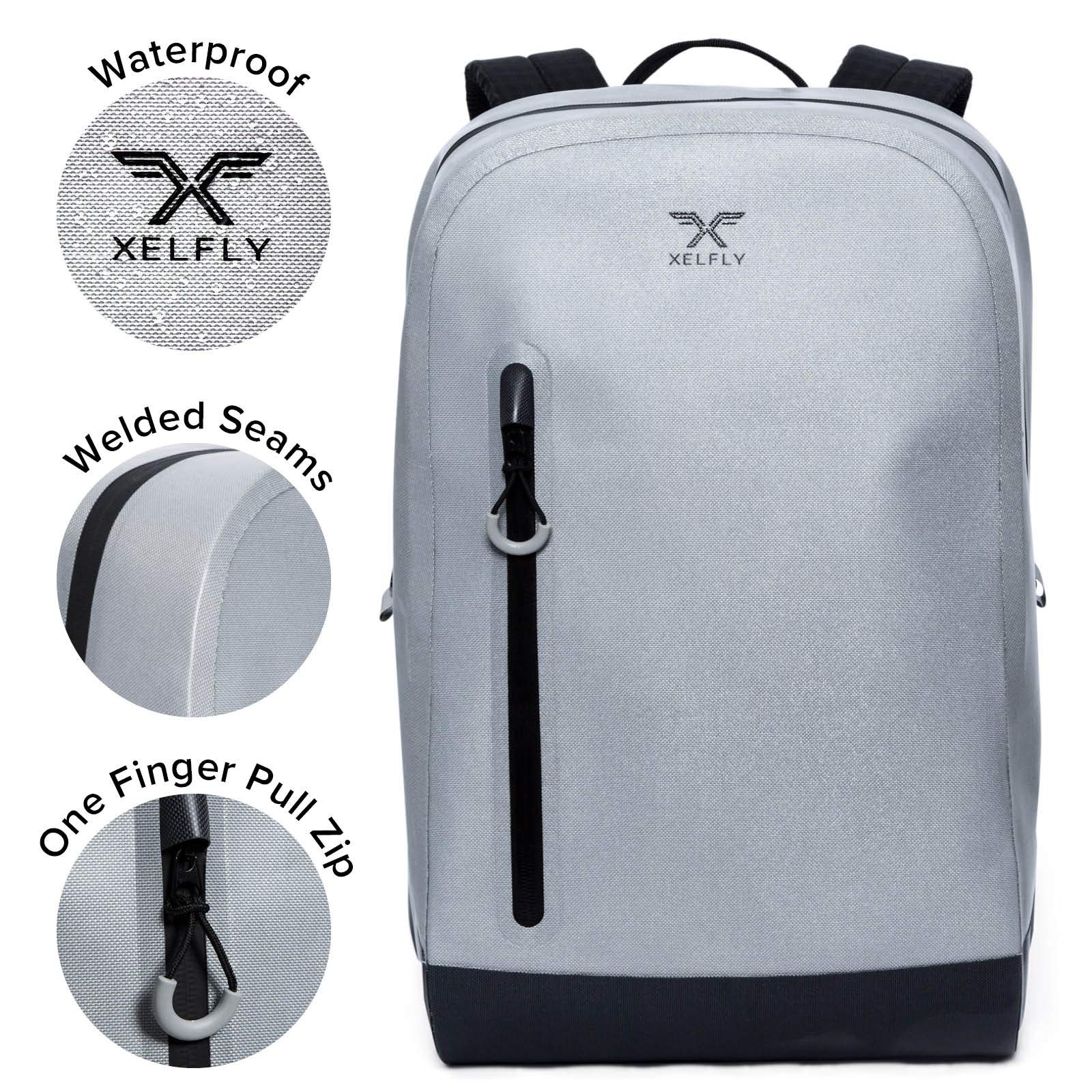Xelfly Swagfly Waterproof Backpack - TPU Coated Durable Nylon - Lightweight Adjustable Straps - Unisex Bag for Commuters, Biking, Walking, College - Large Capacity (18L, Slate)