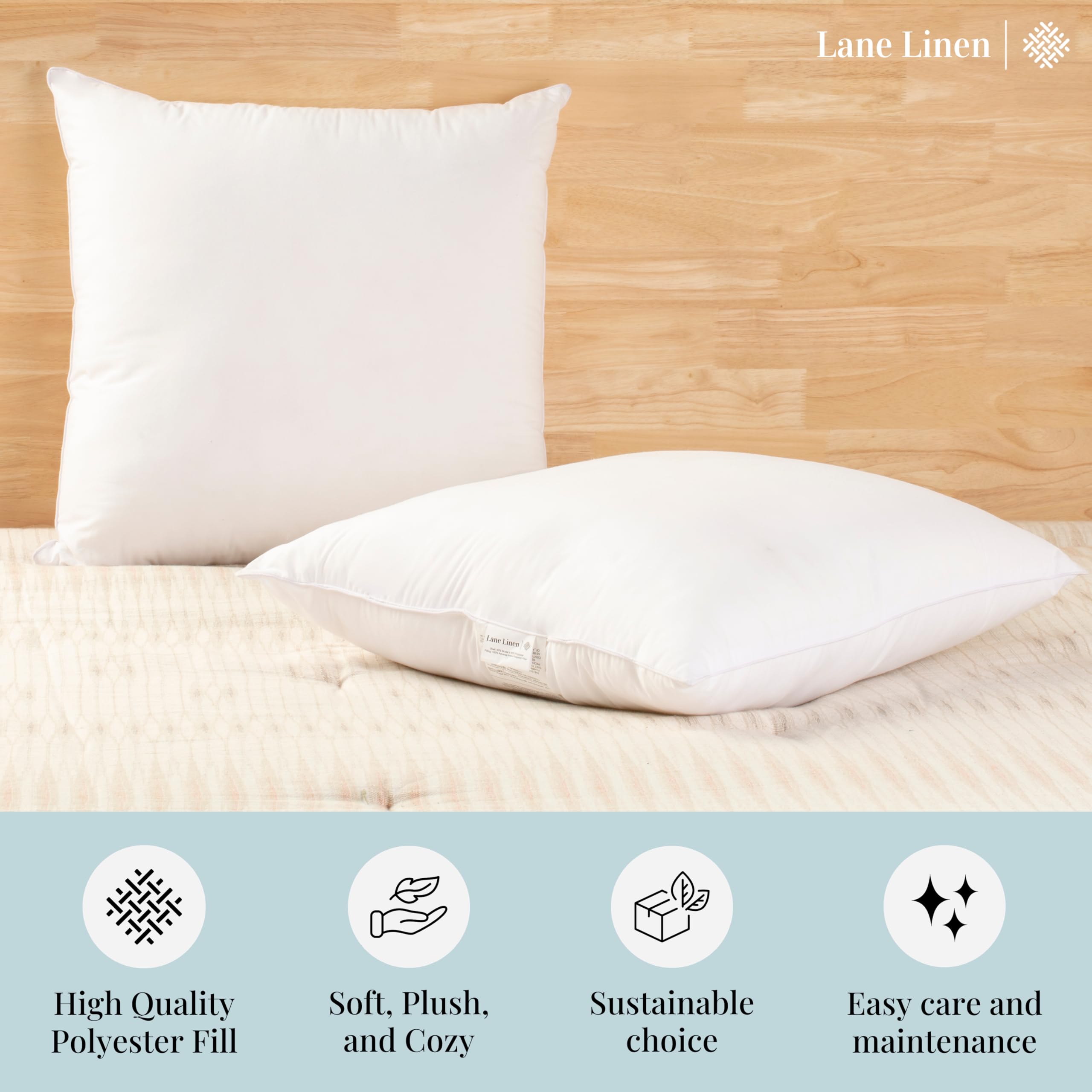 18 x 18 Throw Pillow Insert - Pack of 2 White Throw Pillows, Down Alternative Pillow Inserts for Decorative Pillow Covers, Throw Pillows for Bed, Couch Pillows for Living Room
