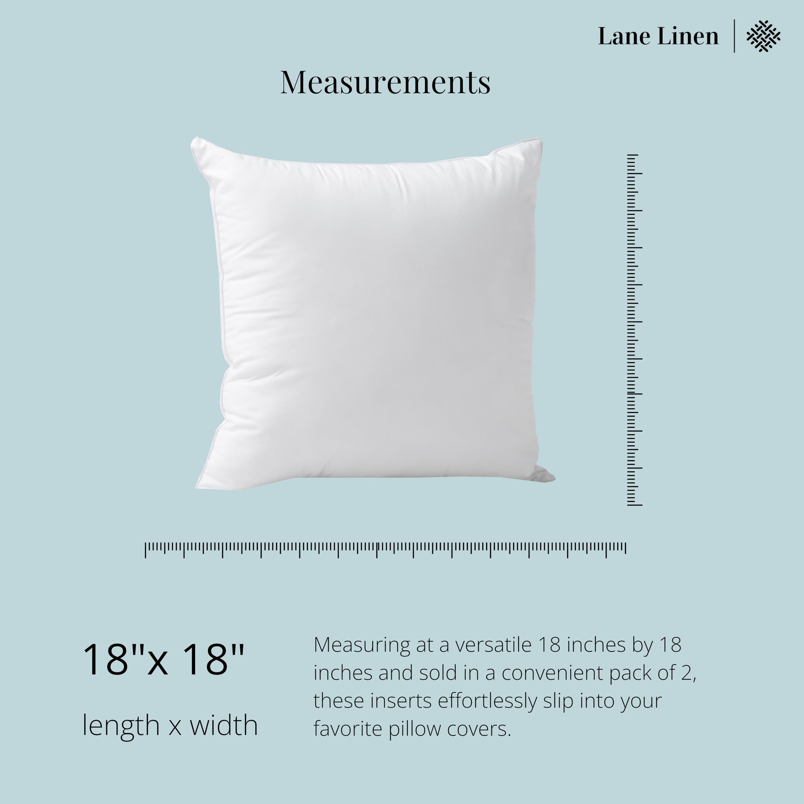 18 x 18 Throw Pillow Insert - Pack of 2 White Throw Pillows, Down Alternative Pillow Inserts for Decorative Pillow Covers, Throw Pillows for Bed, Couch Pillows for Living Room