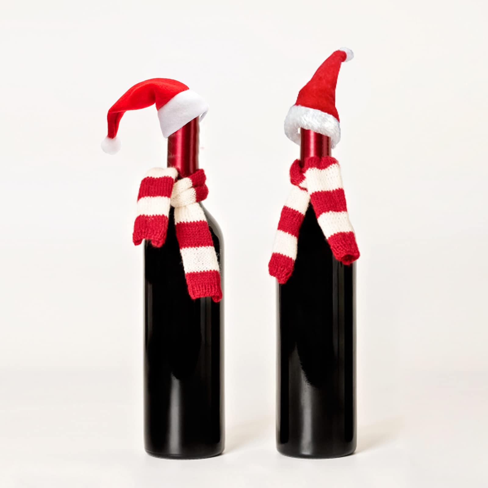 GSD 32pcs Santa Tableware Holders Wine Bottle Cover Silverware Cutlery Decor for Christmas Dinner Table Decorations, (Red & White)