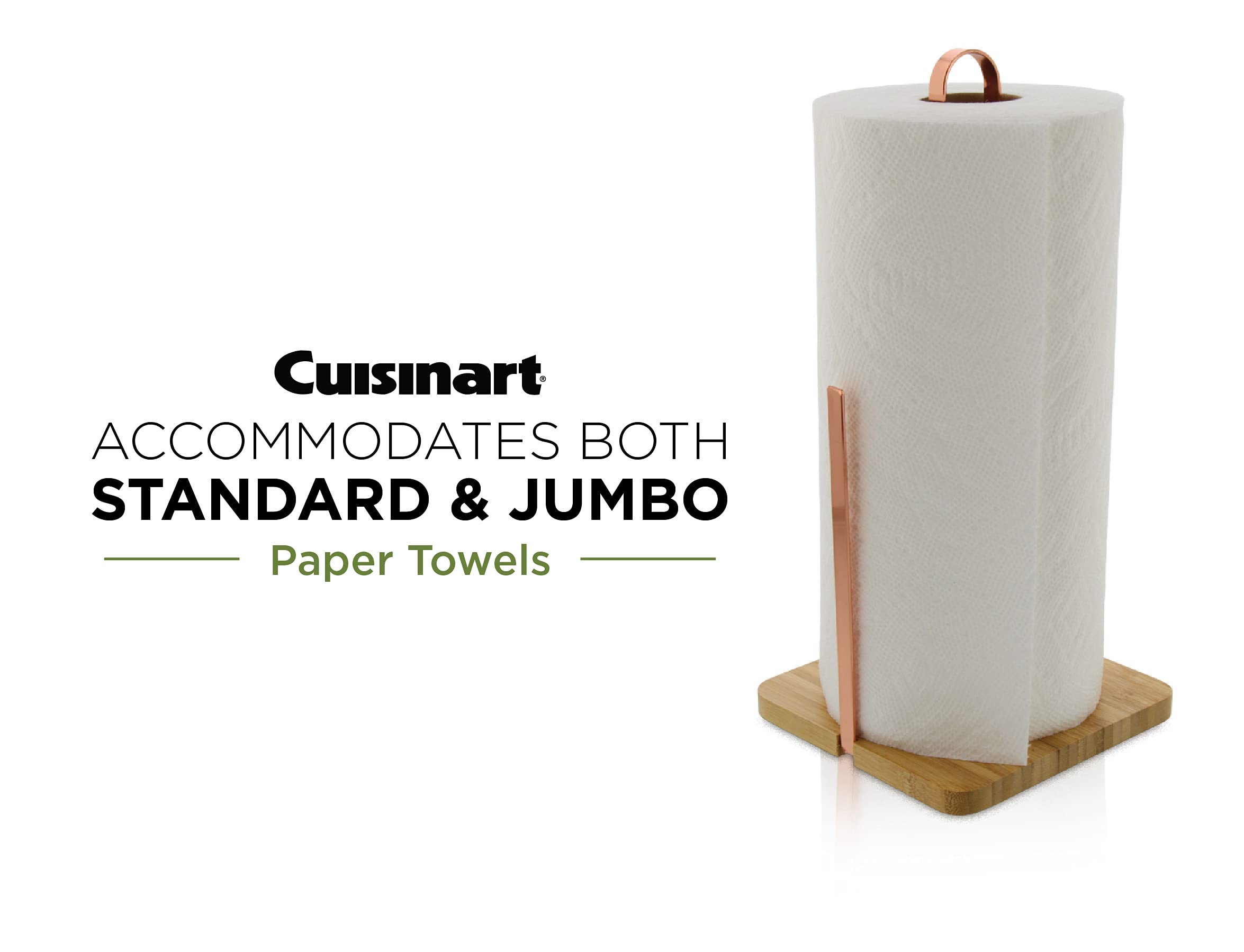 Cuisinart Stainless Steel Finish Paper Towel Holder with Solid Bamboo Base, Stainless Steel Arm for Tear Assistance, Countertop Paper Towel Dispenser, Fits Any Size Kitchen Towel Roll - Copper Finish