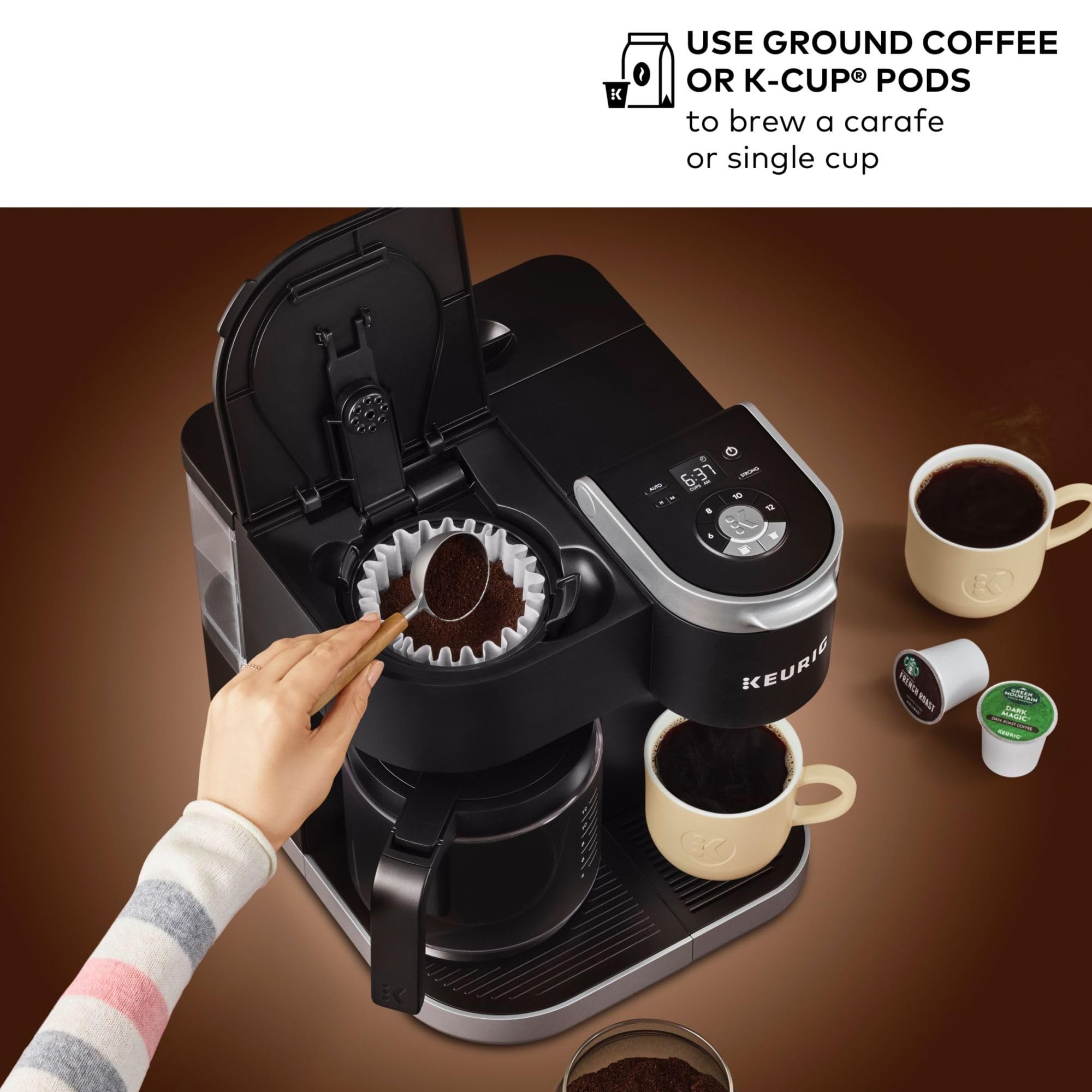 Keurig K-Duo Coffee Maker, Single Serve and 12-Cup Carafe Drip Coffee Brewer, Compatible with K-Cup Pods and Ground Coffee, Black