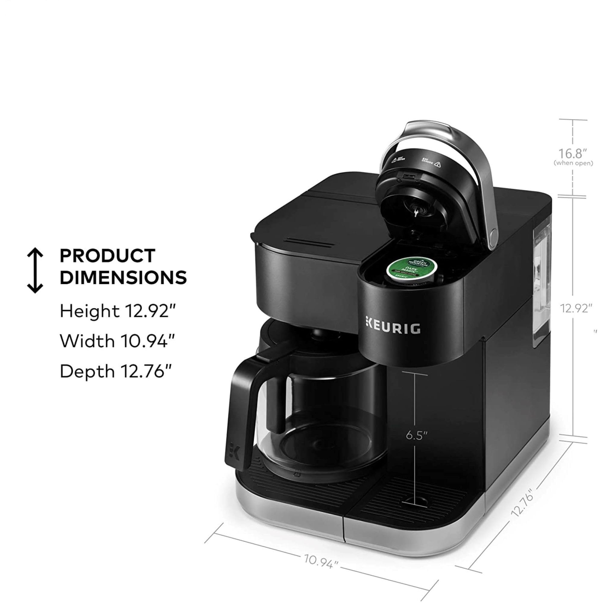 Keurig K-Duo Coffee Maker, Single Serve and 12-Cup Carafe Drip Coffee Brewer, Compatible with K-Cup Pods and Ground Coffee, Black