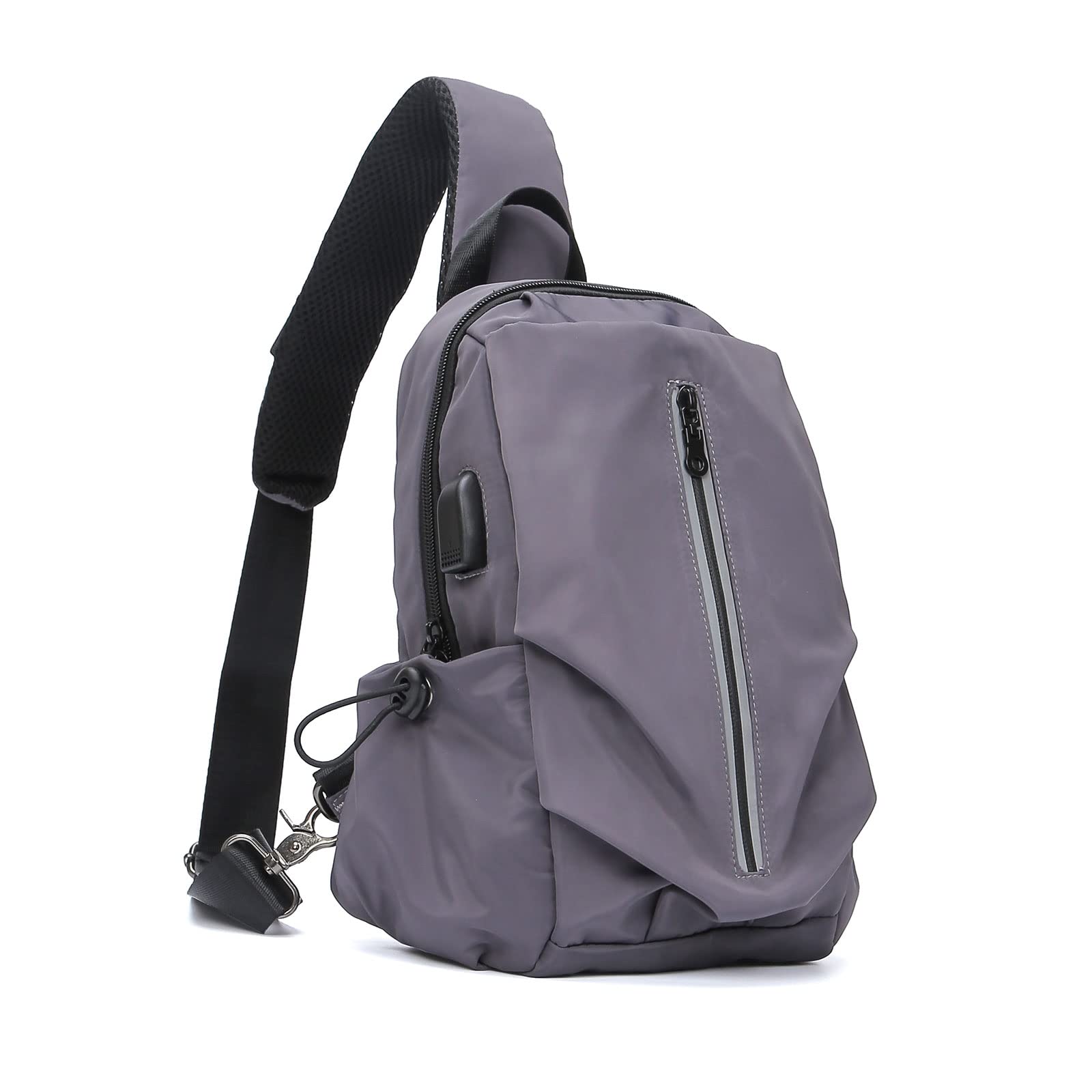 Crossbody Bag for Men Small Sling Backpack Shoulder Bag for Men Women,Waterproof Chest Bag with USB Charging Port Lightweight Casual Daypack,Hiking,Walking,Travel, Biking, Work, Gym, Sport (Grey)