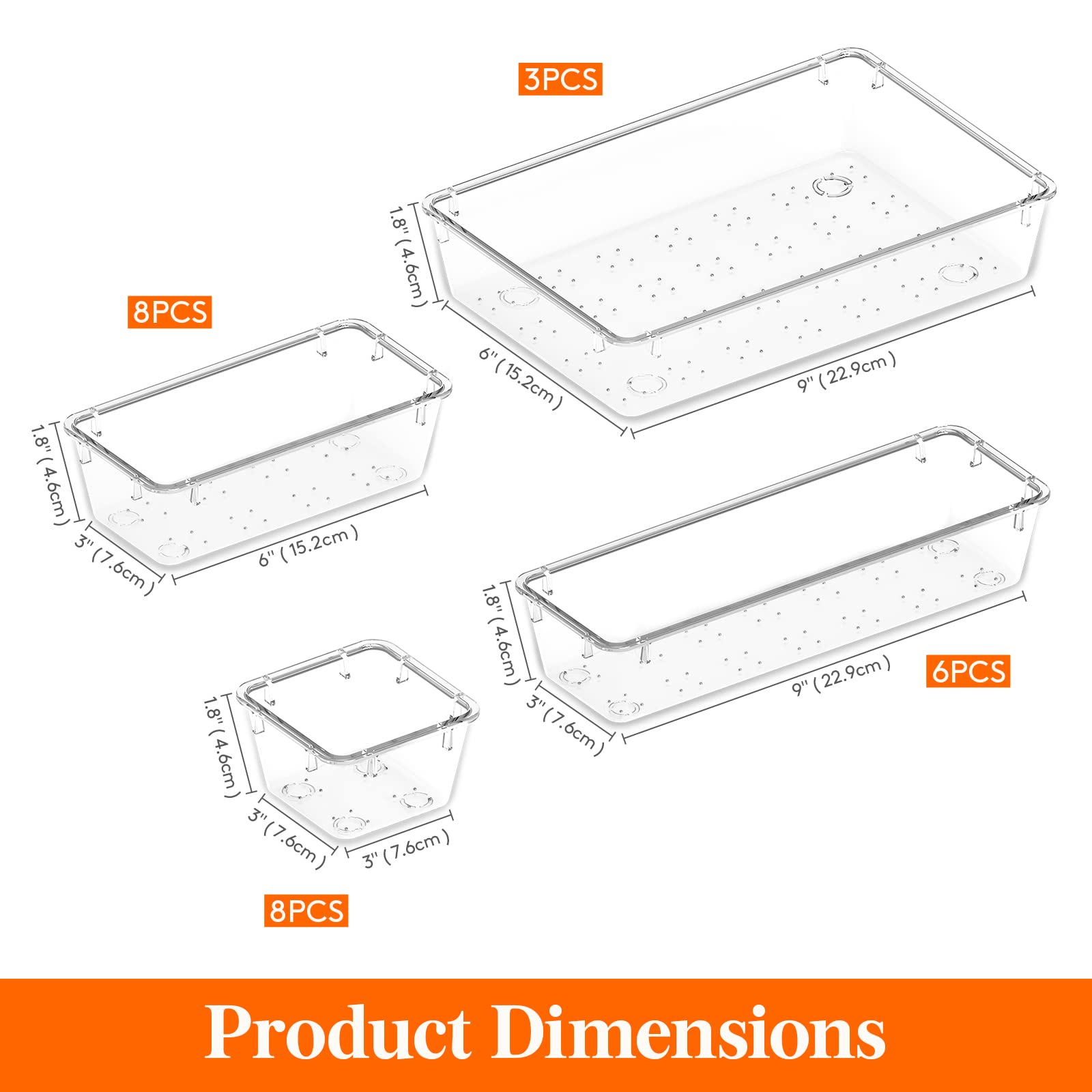 Lifewit 25 PCS Drawer Organizer Set Clear Plastic Desk Drawer Dividers Trays Dresser Storage Bins Separation Box for Makeup, Jewelries and Gadgets, Bedroom, Bathroom, Office
