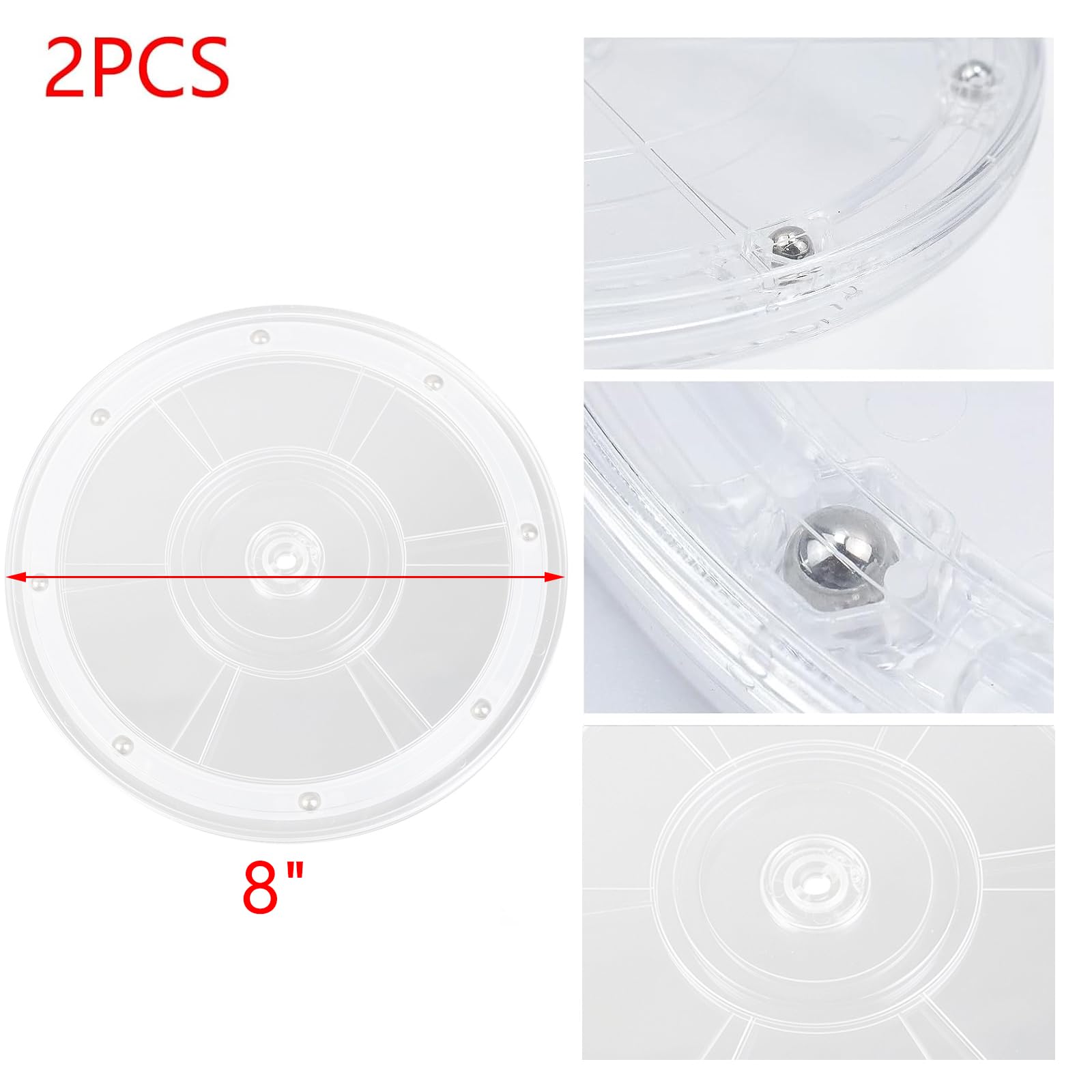 MY MIRONEY 8 Inch Lazy Susan Turntable Organizer Clear Plastic Acrylic Organizers Heavy Duty Rotating Swivel Stand with Steel Ball Bearings Pack of 2