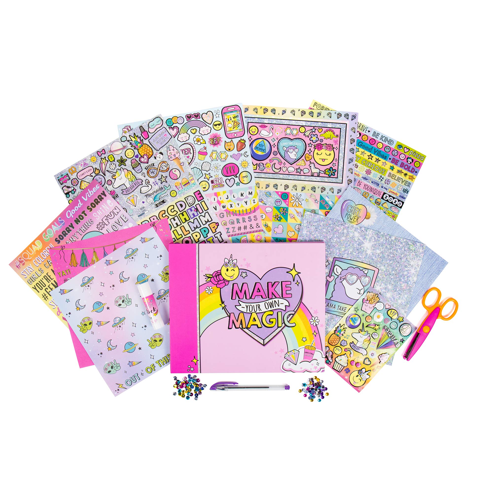 Just My Style Ultimate Scrapbook, Personalize and Decorate A 40-Page DIY Scrapbook, Great for Travel, Road Trips & On-The-Go, Memory Keeper Scrap Book for Kids & Tween Ages 6, 7, 8, 9