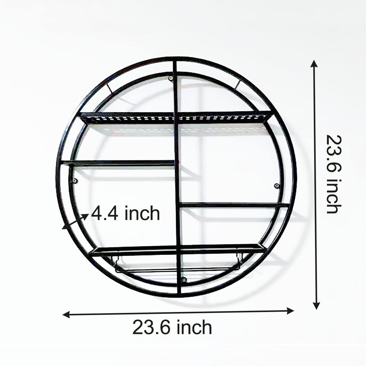 Wall Mounted Wine Rack, Elegant Black Metal Round Wine Glass Holder for Home Bar and Kitchen Décor - Space-Saving Wine Bottle Organizer and Glass Shelf for Parties and Entertaining - 23.6 Inches