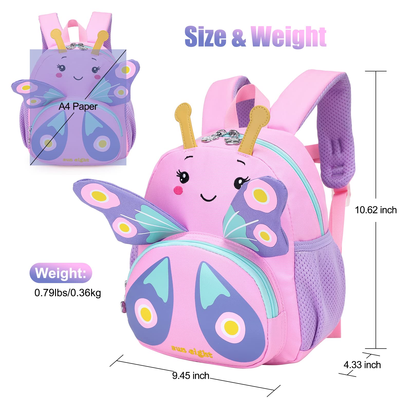 Toddler Backpack for Girls Kids Backpack Cute 3D Cartoon School Bag for Baby Girl Boy 1-5 Years(Butterfly)