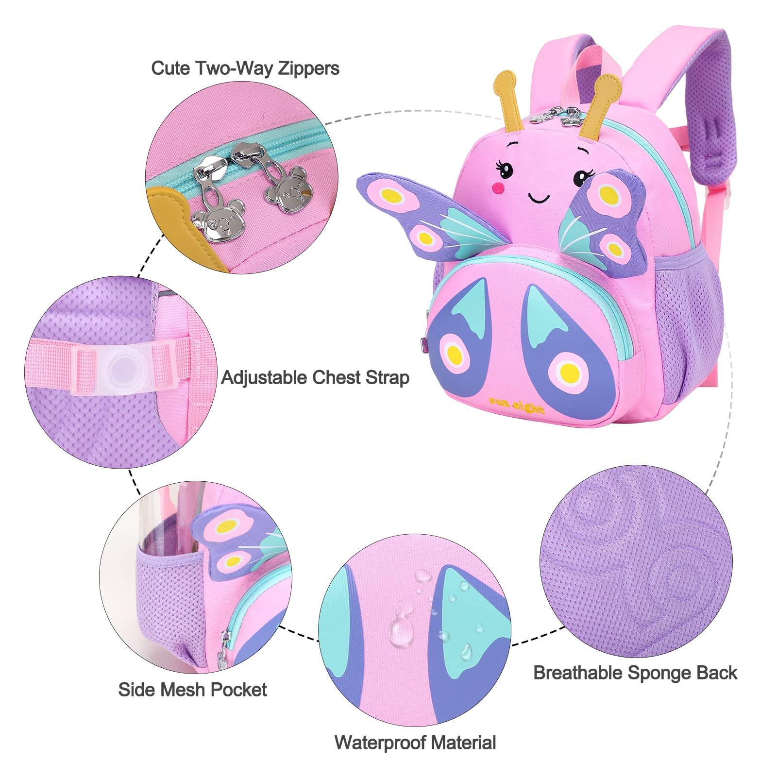 Toddler Backpack for Girls Kids Backpack Cute 3D Cartoon School Bag for Baby Girl Boy 1-5 Years(Butterfly)