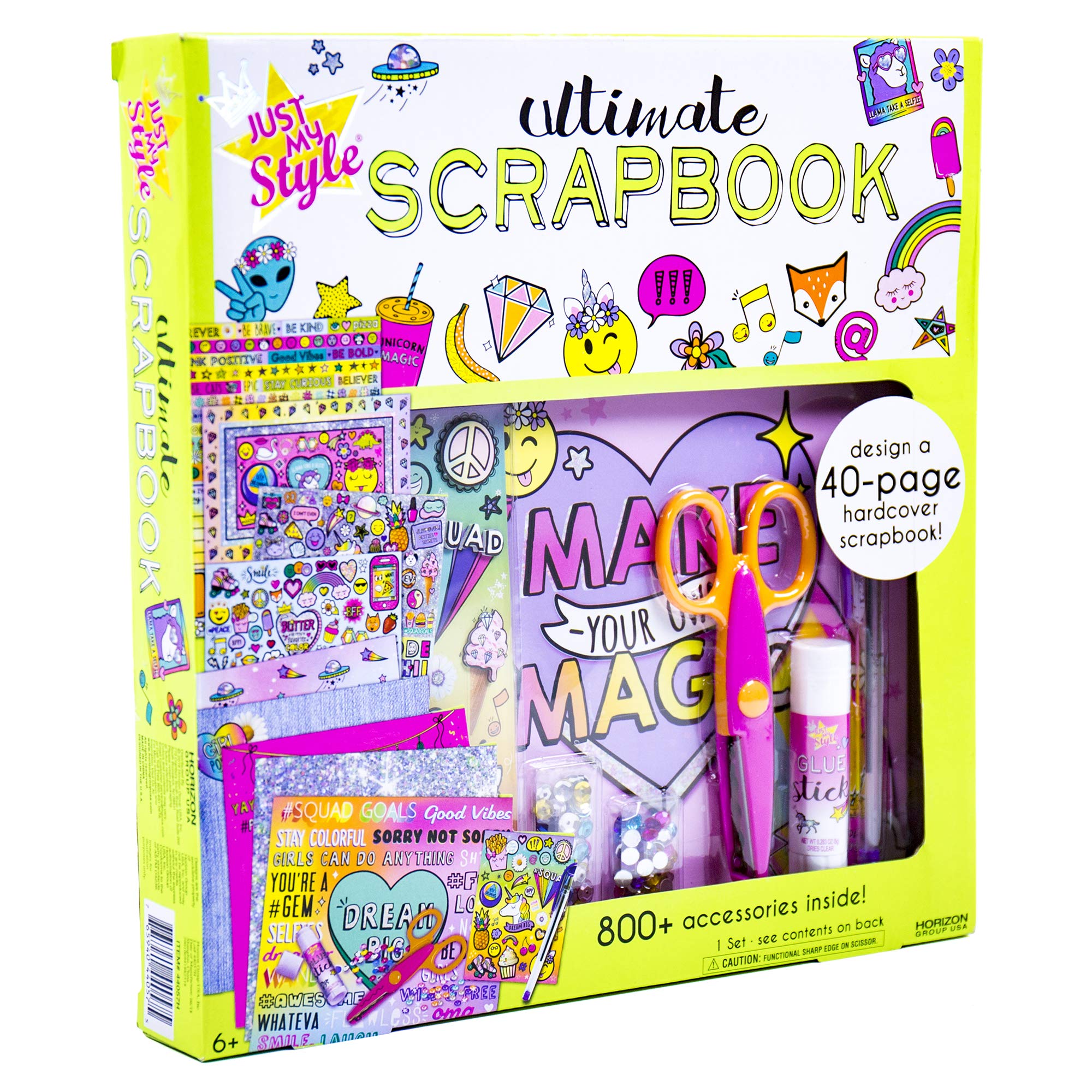 Just My Style Ultimate Scrapbook, Personalize and Decorate A 40-Page DIY Scrapbook, Great for Travel, Road Trips & On-The-Go, Memory Keeper Scrap Book for Kids & Tween Ages 6, 7, 8, 9