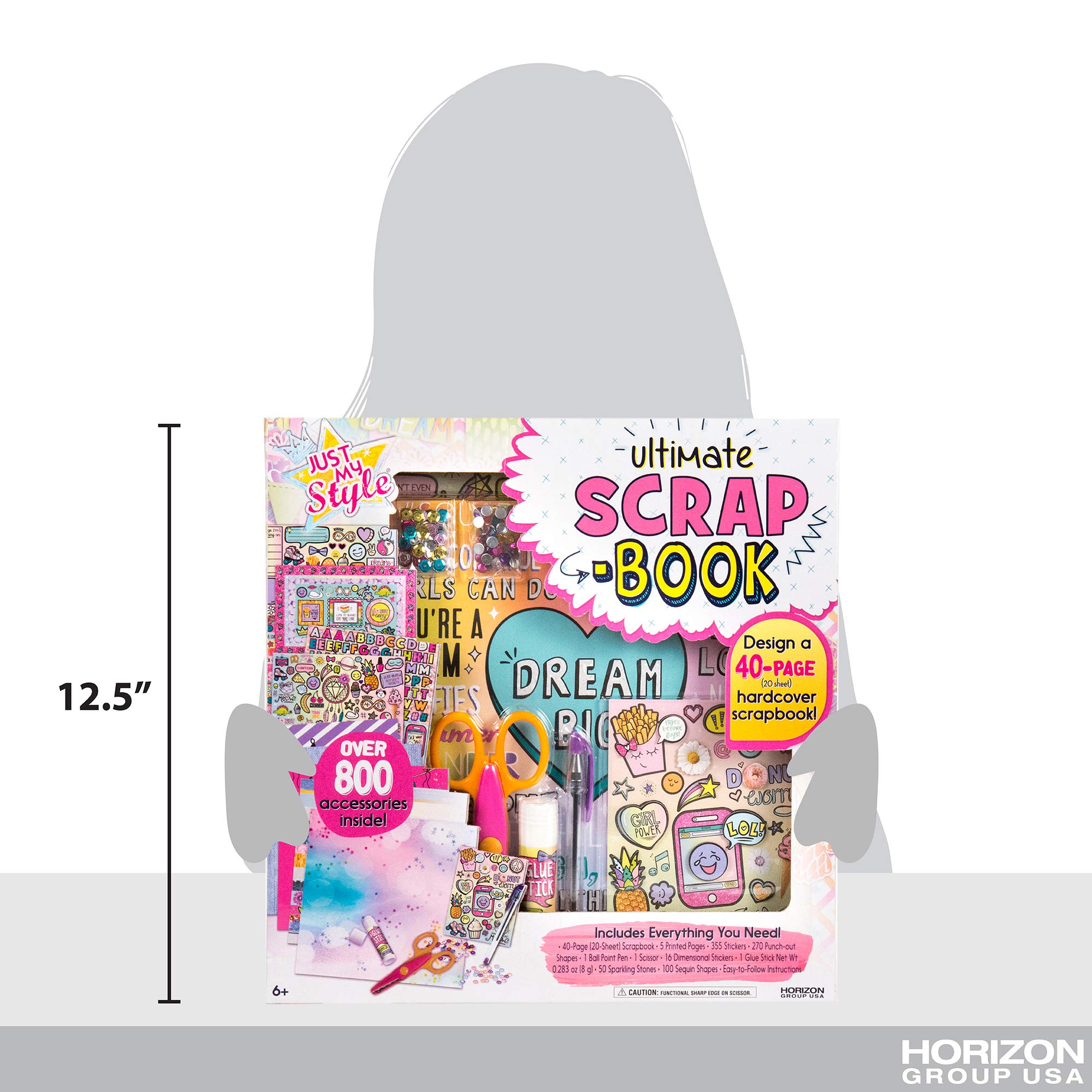 Just My Style Ultimate Scrapbook, Personalize and Decorate A 40-Page DIY Scrapbook, Great for Travel, Road Trips & On-The-Go, Memory Keeper Scrap Book for Kids & Tween Ages 6, 7, 8, 9