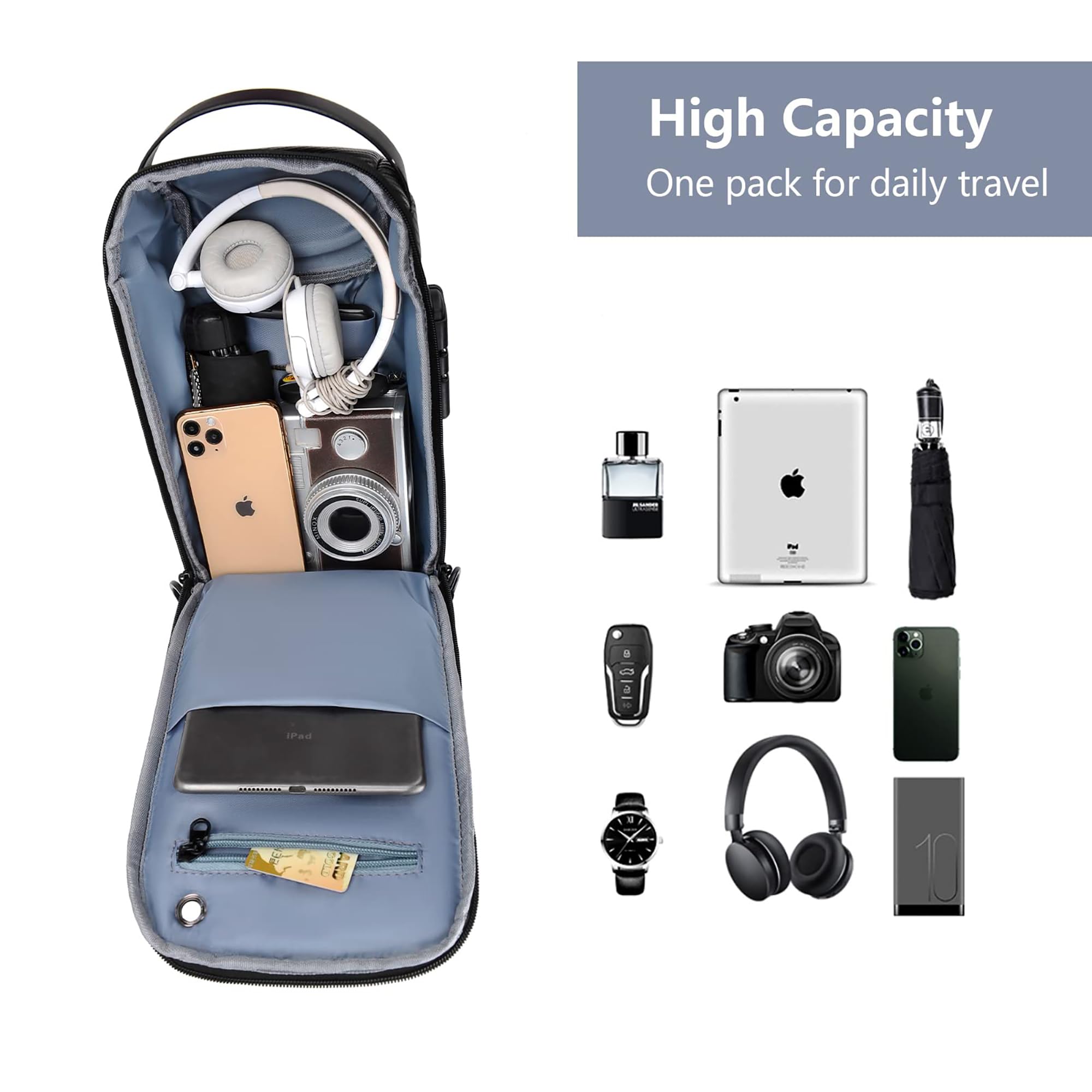Konelia Anti-Theft Sling Chest Bag Backpack Waterproof Crossbody Shoulder Bag Travel Casual Daypack with USB Charge Port