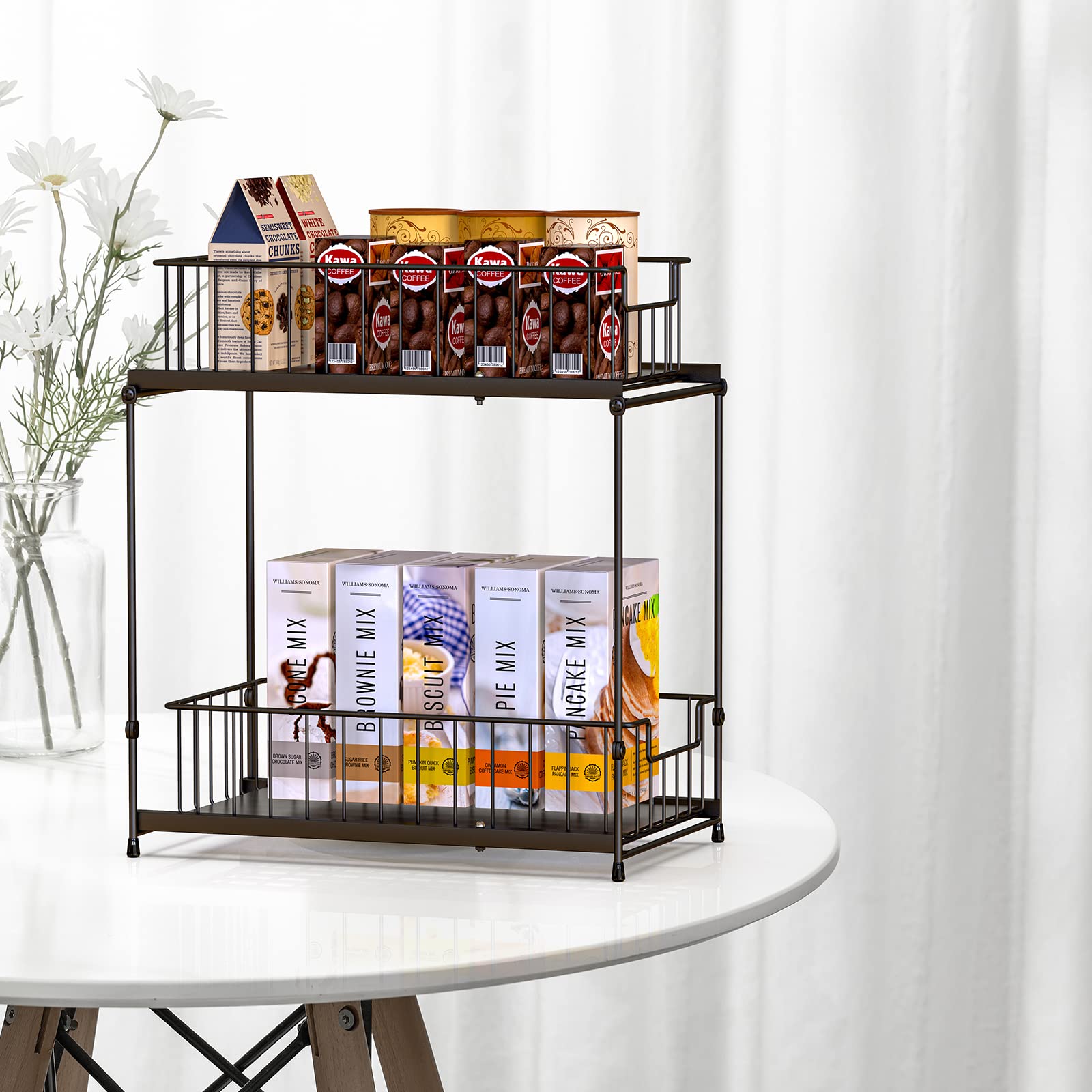 FixOwl Under Sink Organizer, 2-Tier Kitchen Cabinet Organizer with Sliding Storage Basket Drawers, Multi-purpose Cabinet Organizer Black