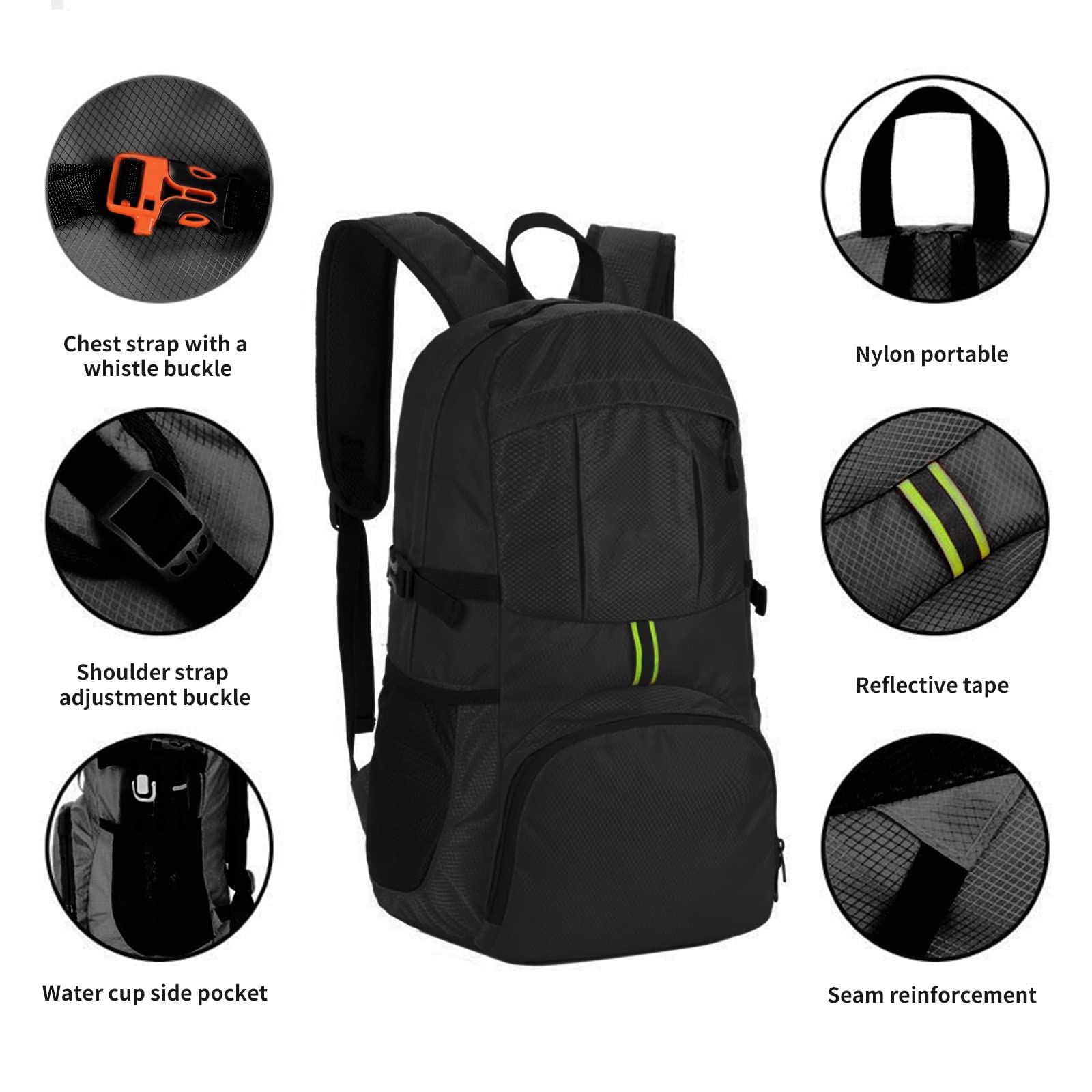 ZOORON 30L Hiking Daypack,Water Resistant Lightweight Packable Foldable Backpack for Travel Camping Outdoor
