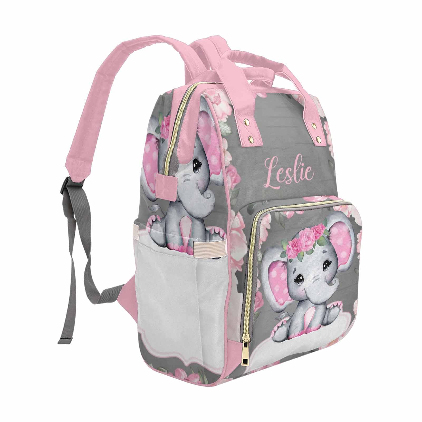 InterestPrint Personalized Baby Elephant with Pink Rose Flowers Diaper Bag Nursing Baby Bags Nappy Bag Travel Daypack for Mom Dad Girl