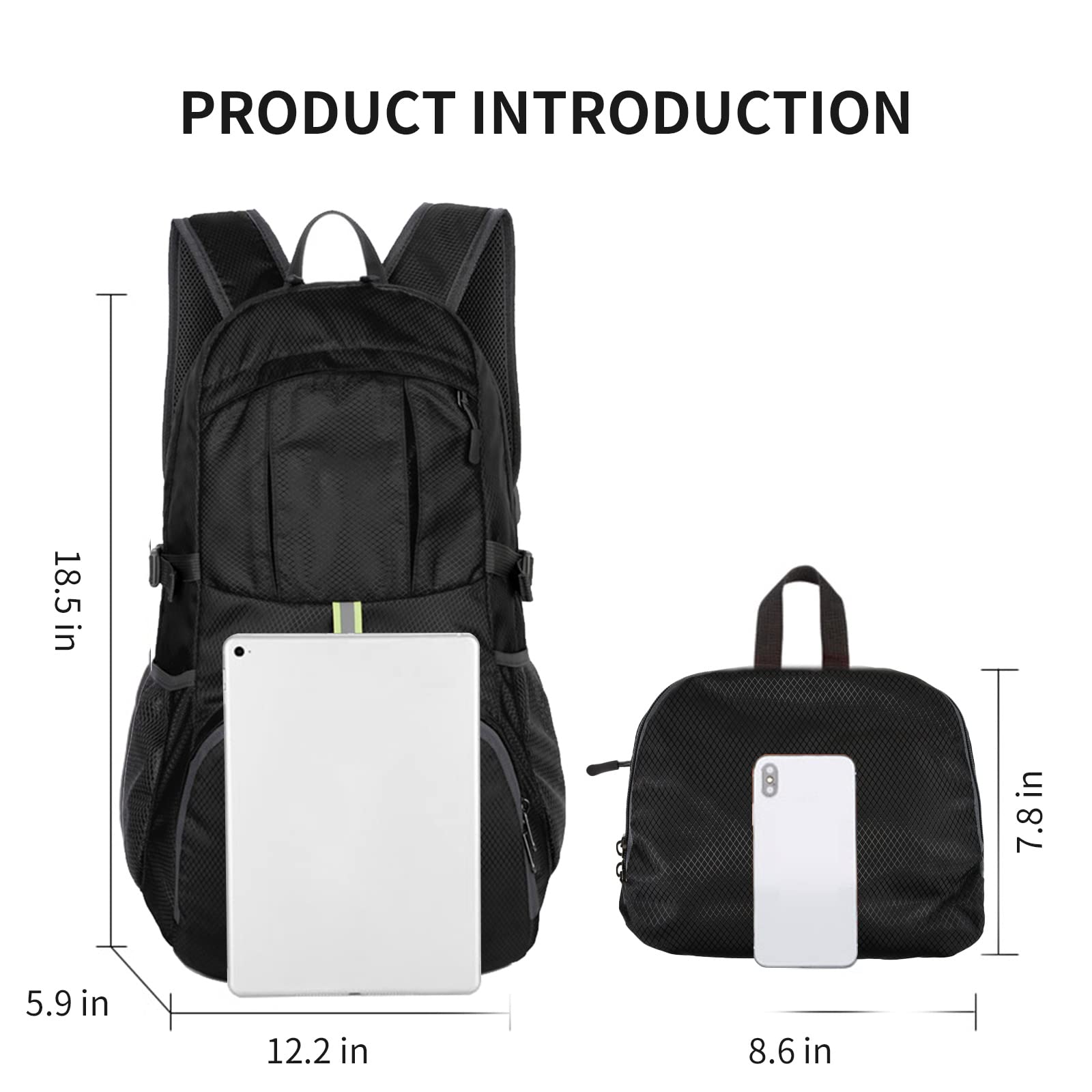 ZOORON 30L Hiking Daypack,Water Resistant Lightweight Packable Foldable Backpack for Travel Camping Outdoor