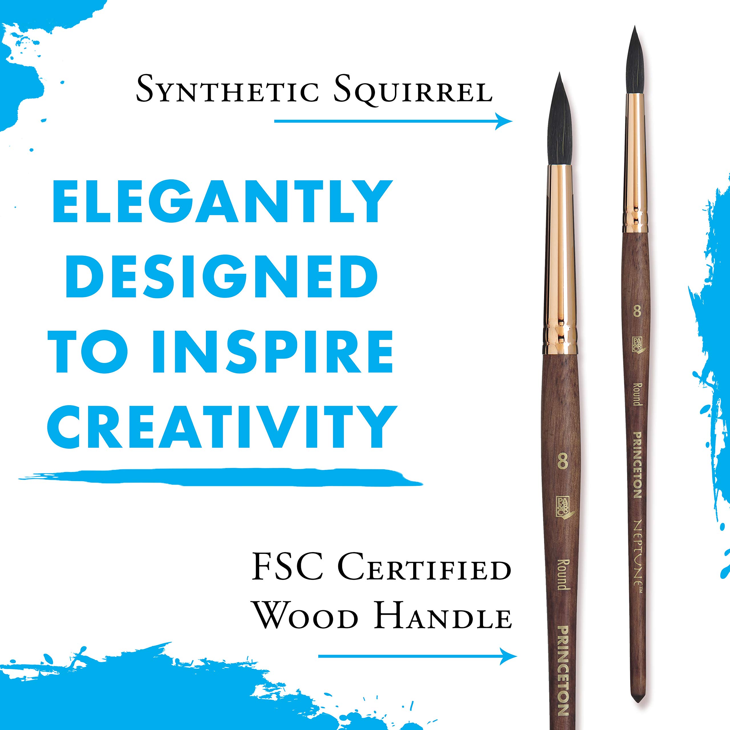Princeton Artist Brush Neptune, Brushes for Watercolor Series 4750, Round Synthetic Squirrel, Size 8