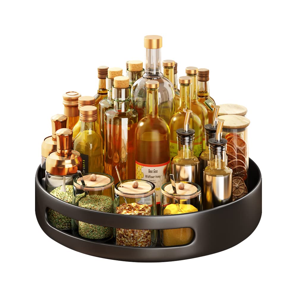 BULTIWEUD 1 Tier Lazy Susan Turntable Spice Rack Organizer Food Storage Container for Kitchen Cabinet, Spinning Organizer for Spices,Condiments,Black