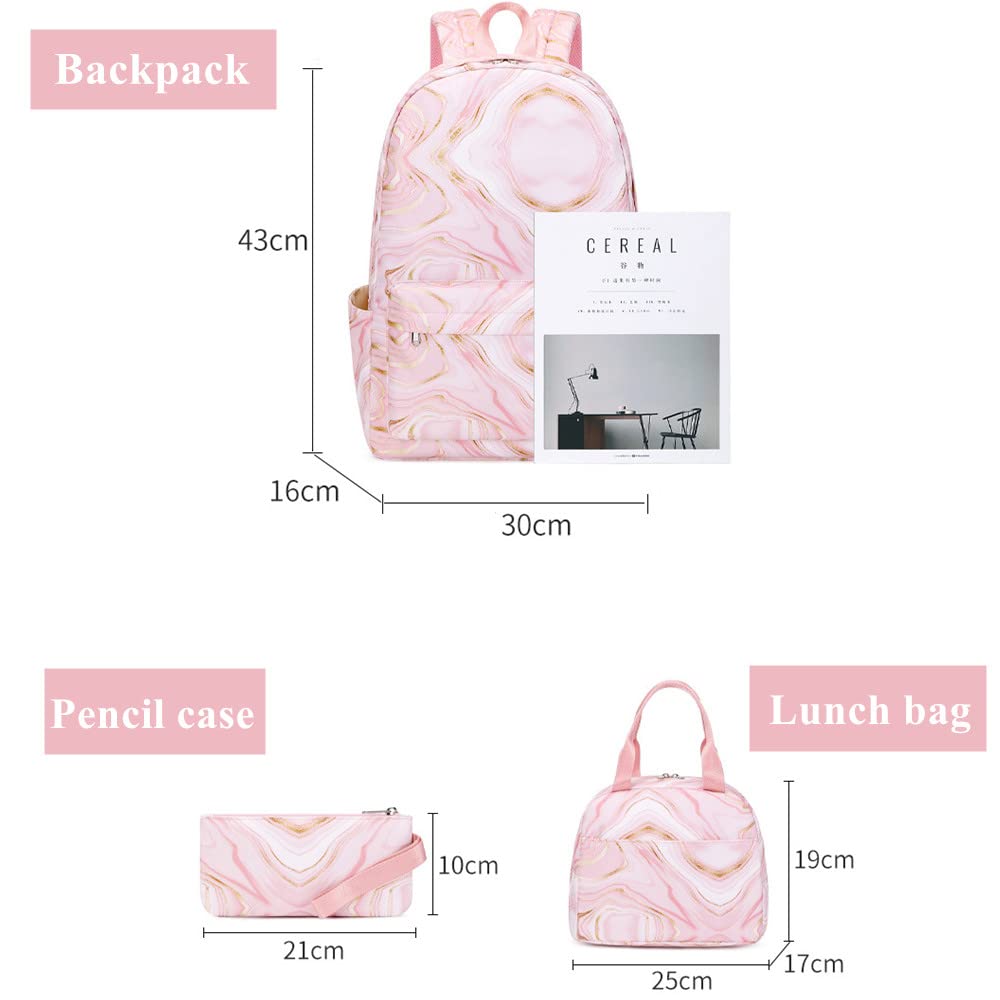 3 Piece Teen Girls Backpack Set Kids Bookbag with Lunch Box Elementary School Outdoor Bag