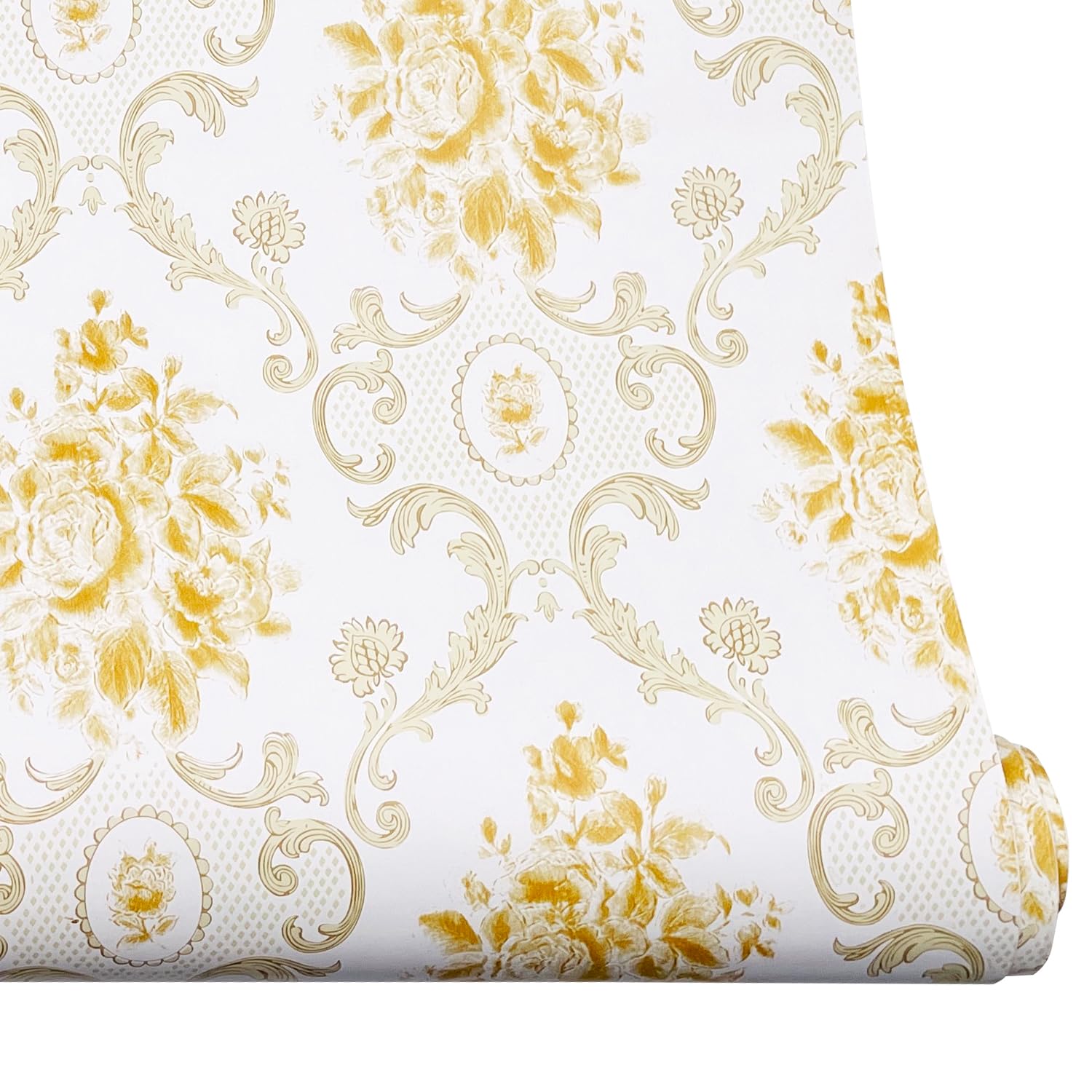 Yifely Gold Damask Self Adhesive Shelf Drawer Liner Decorative Storange Organizers Cabinets Lining Paper Easy to Remove 17.8 Inch by 9.8 Feet