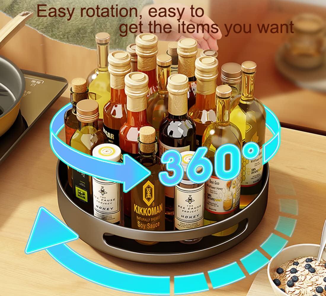 BULTIWEUD 1 Tier Lazy Susan Turntable Spice Rack Organizer Food Storage Container for Kitchen Cabinet, Spinning Organizer for Spices,Condiments,Black