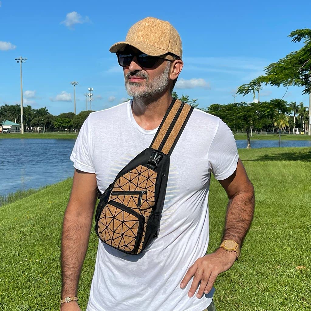 Cork Sling Bag Chest Shoulder Backpack Fanny Pack Crossbody Bags for Men Messenger bag Eco Friendly gift Sustainable Vegan Lightweight