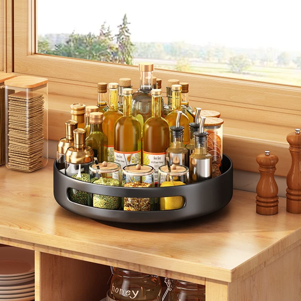 BULTIWEUD 1 Tier Lazy Susan Turntable Spice Rack Organizer Food Storage Container for Kitchen Cabinet, Spinning Organizer for Spices,Condiments,Black
