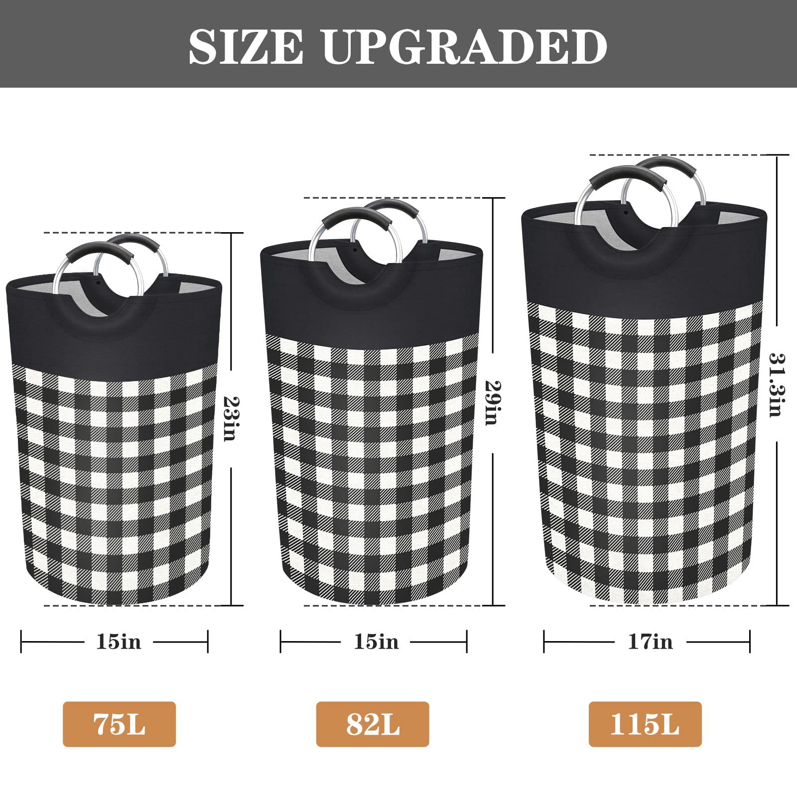 BlissTotes Large Laundry Basket Laundry Hamper Bag Washing Bin Clothes Bag Collapsible Tall With Handles Waterproof Travel Bathroom College Essentials Storage For College Dorm, Family (Black, L)