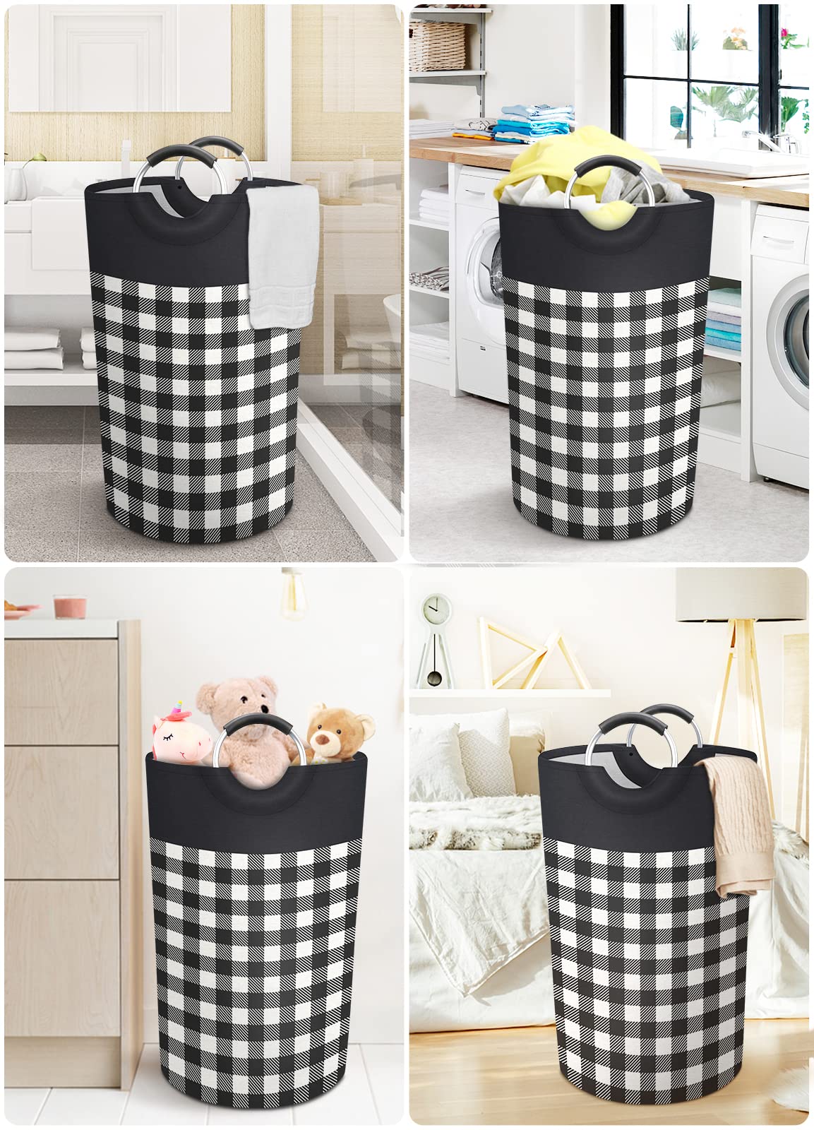 BlissTotes Large Laundry Basket Laundry Hamper Bag Washing Bin Clothes Bag Collapsible Tall With Handles Waterproof Travel Bathroom College Essentials Storage For College Dorm, Family (Black, L)