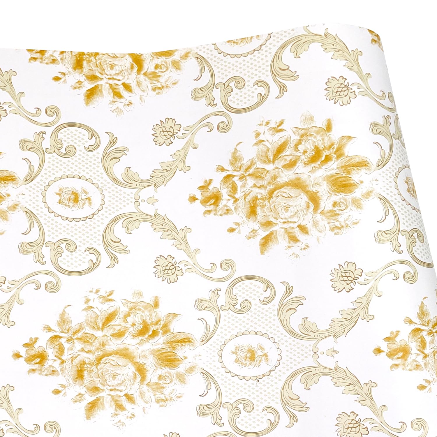 Yifely Gold Damask Self Adhesive Shelf Drawer Liner Decorative Storange Organizers Cabinets Lining Paper Easy to Remove 17.8 Inch by 9.8 Feet