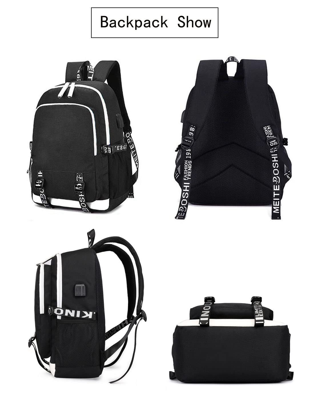 TIMMOR MAGIC Anime Seven Deadly Sins Laptop Backpack with USB Charging Port, Middle School College Bookbags.(Black1)