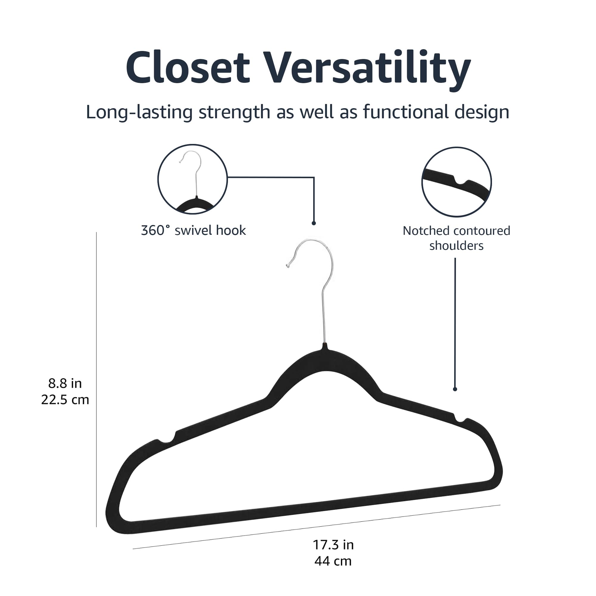 Amazon Basics Slim, Velvet, Non-Slip Suit Clothes Hangers, Black/Silver - Pack of 30