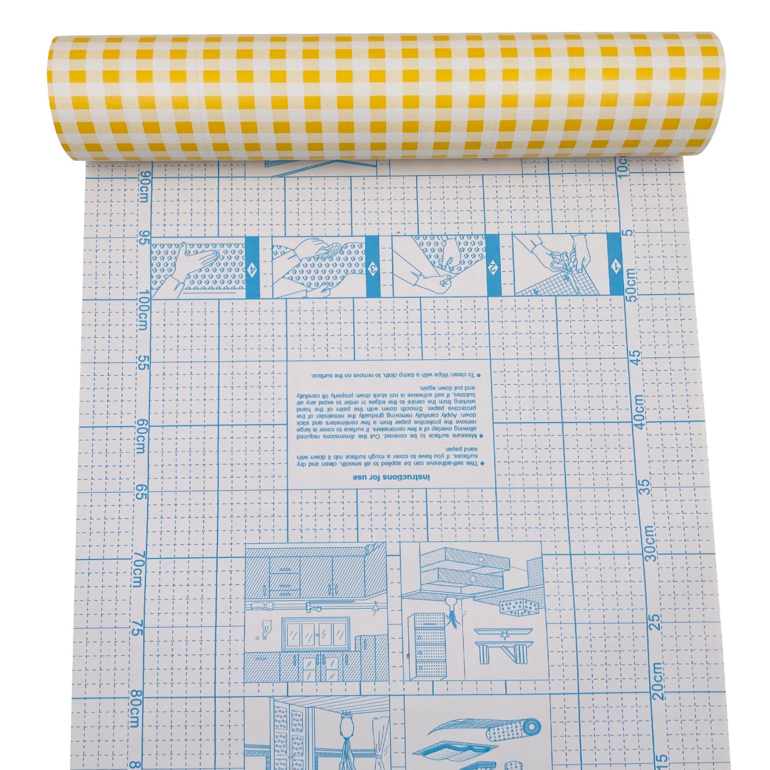 Yifasy Shelf Liner Yellow Grids Self-Adhesive Drawer Shelving Paper Line Study Desk Storage Cabinets 118x17.7 Inch