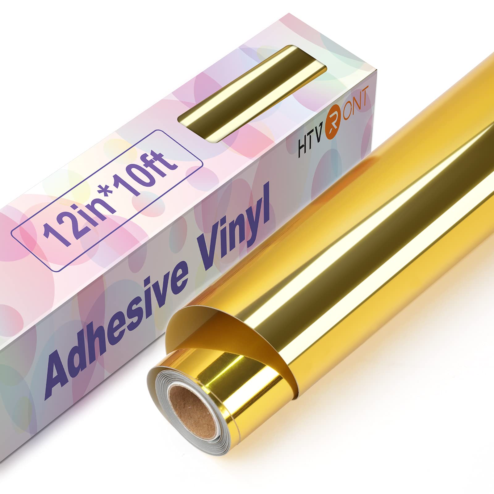 HTVRONT Gold Chrome Vinyl - 12" x 10FT Mirror Metallic Gold Vinyl for Cricut - Easy to Weed & Transfer Gold Permanent Vinyl Roll