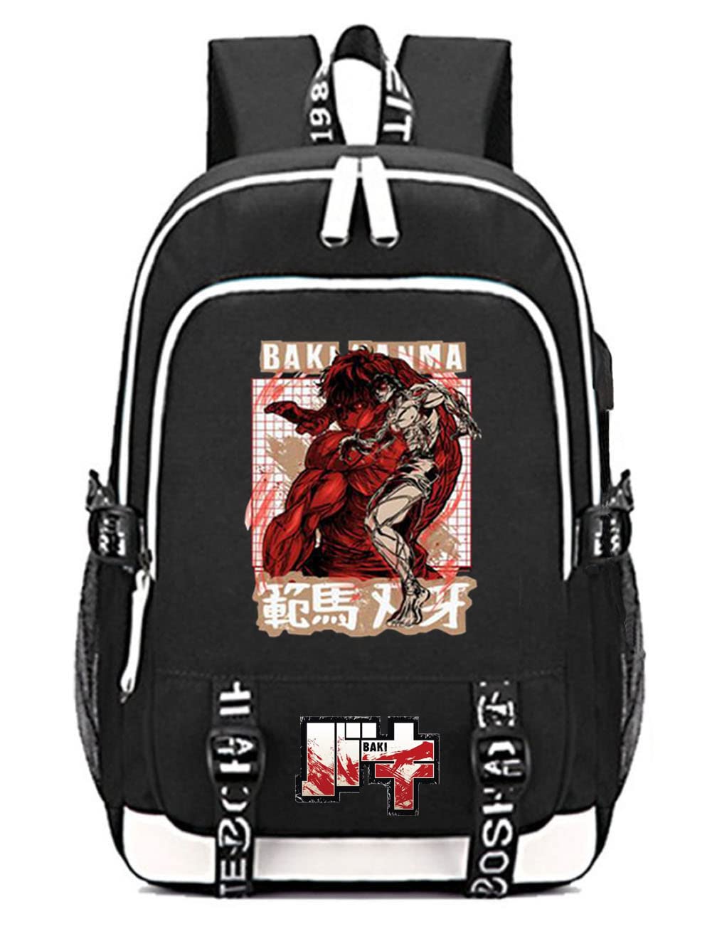 TIMMOR MAGIC Anime Baki Backpack with USB Charging Port, Schoolbags Bookbags.(Black4) One Size