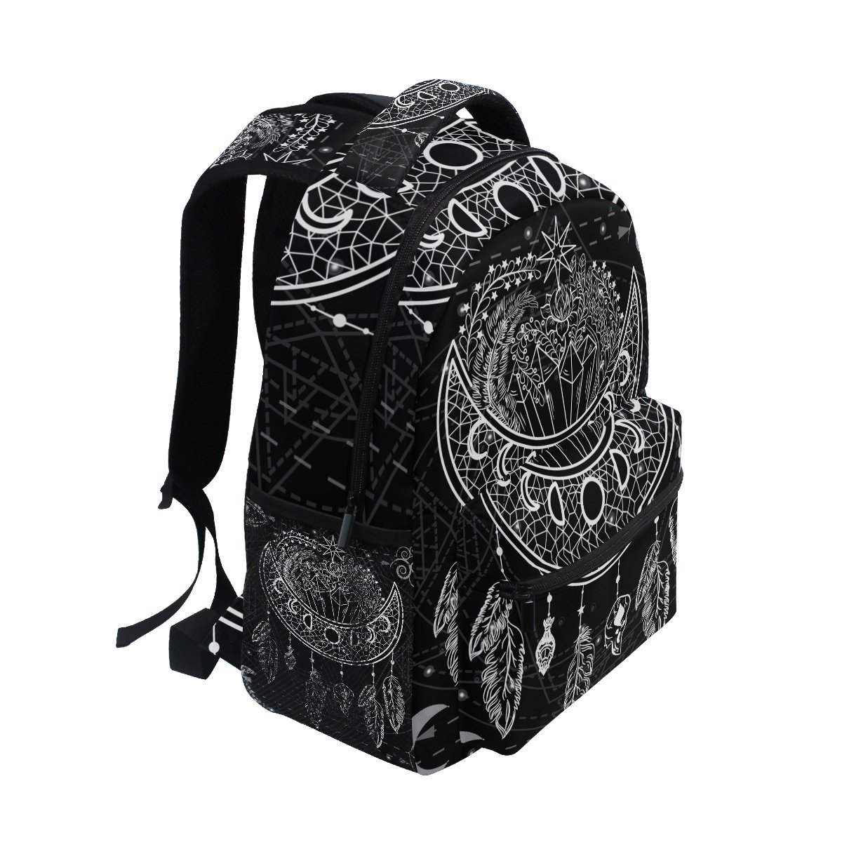 U LIFE Backpack School Bags Laptop Casual Bag for Boys Girls Kids Men Women Black Vintage Moon Sun Mandala Floral Flowers